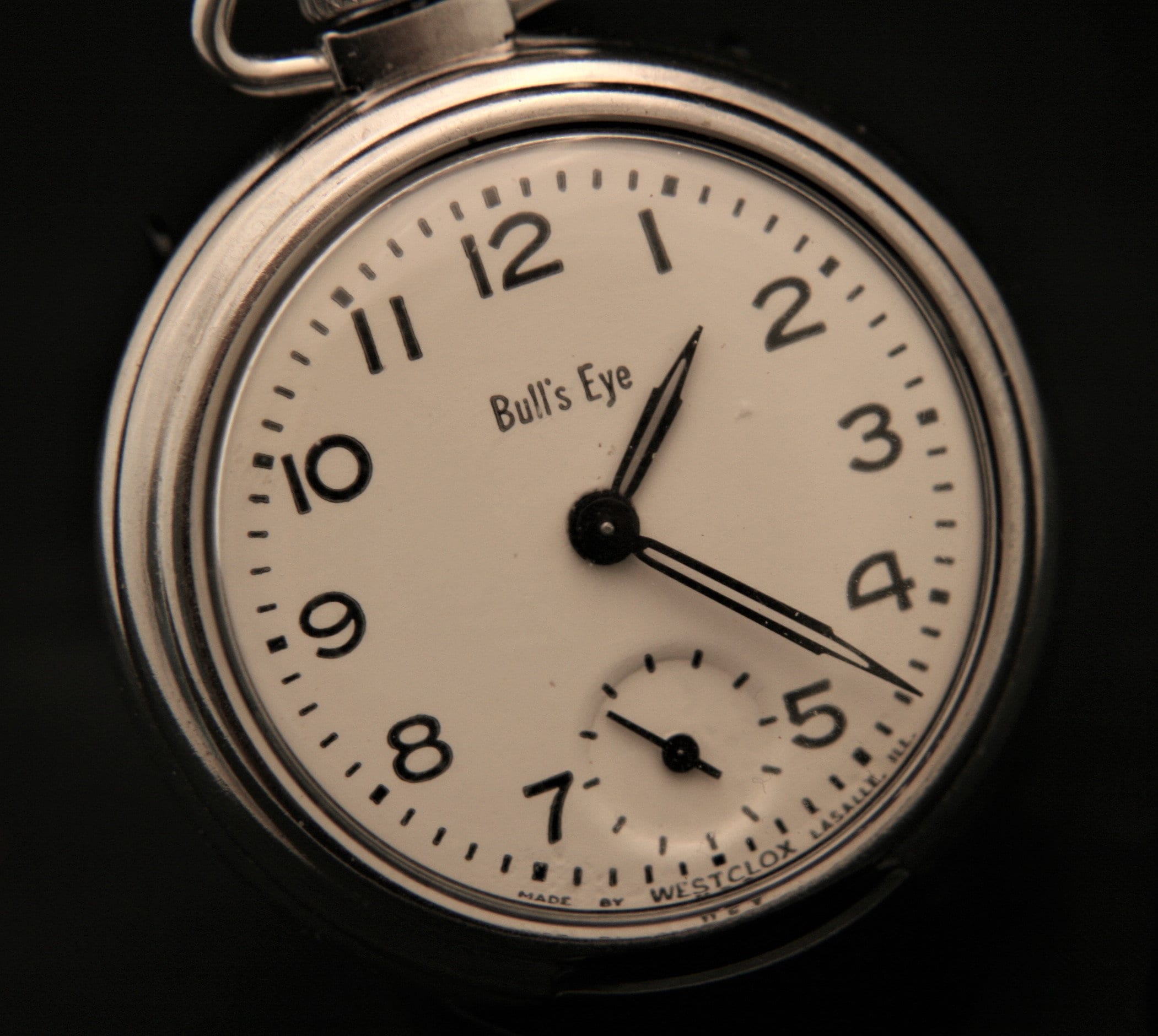 Excellent C1950's Westclox Bull's Eye white dial pocket watch. Made is ...