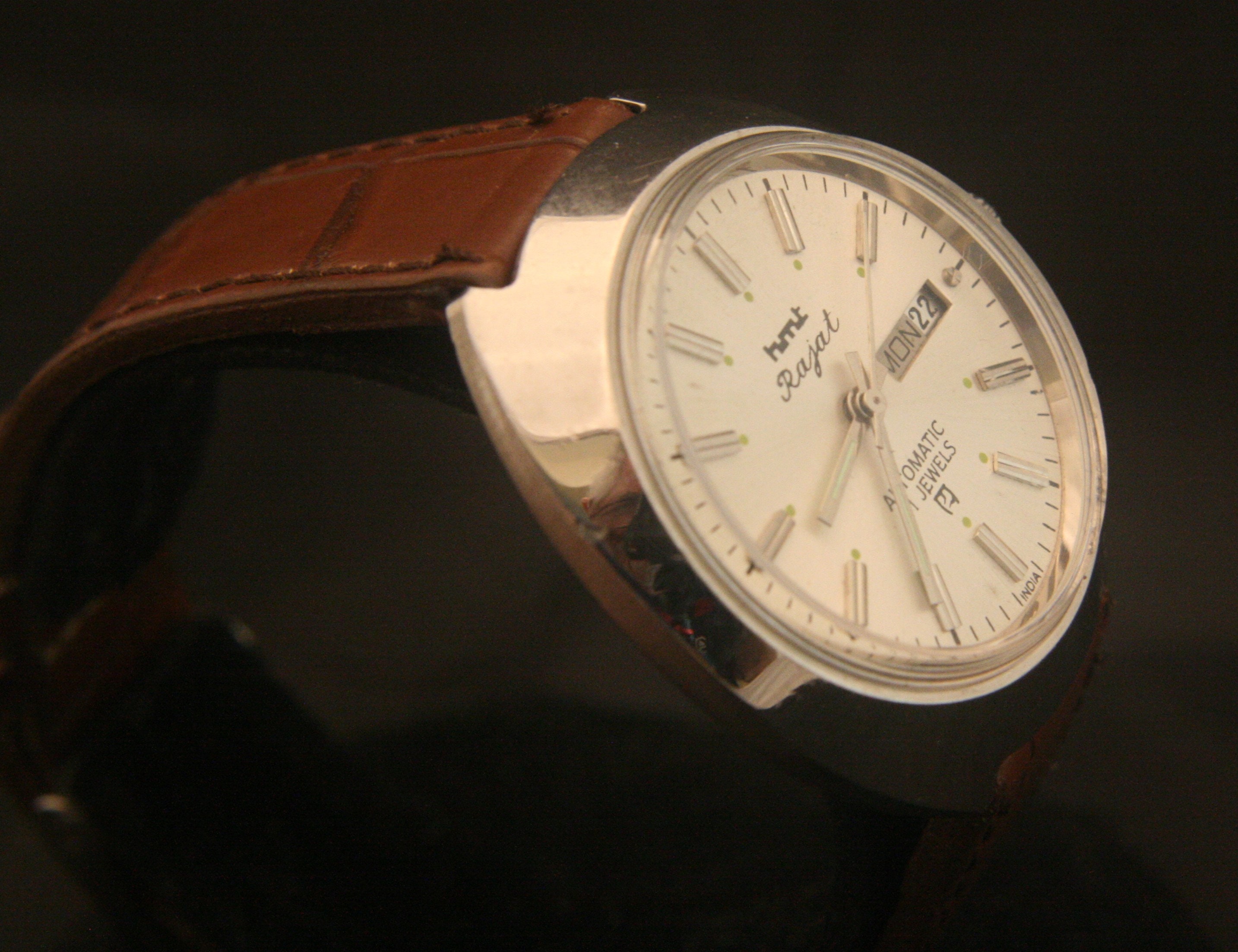 Vintage 1978 men's HMT Rajat silver dial 21 jewel automatic calendar ...