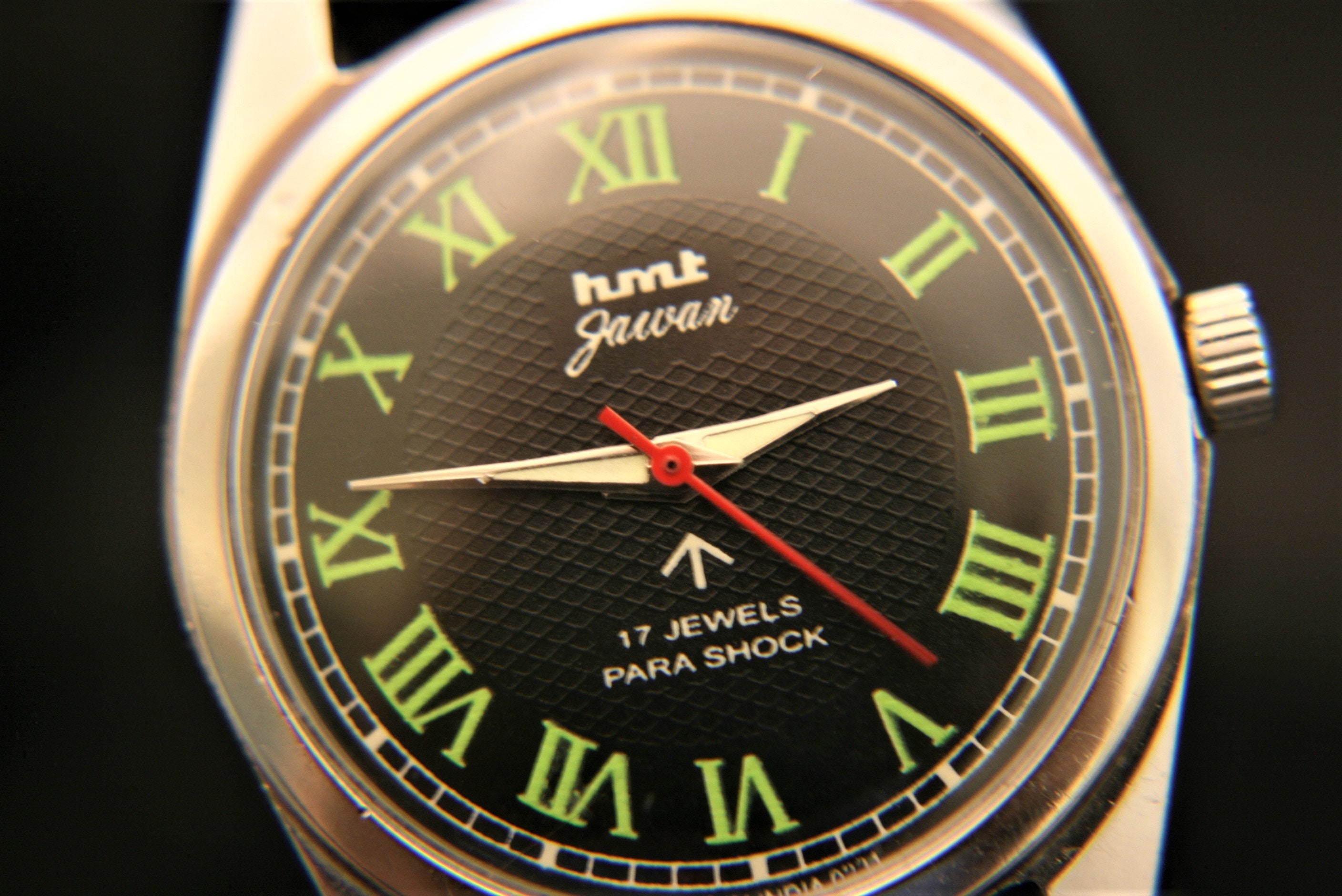 Vintage men's serviced and restored 1970's HMT Jawan black guilloche ...