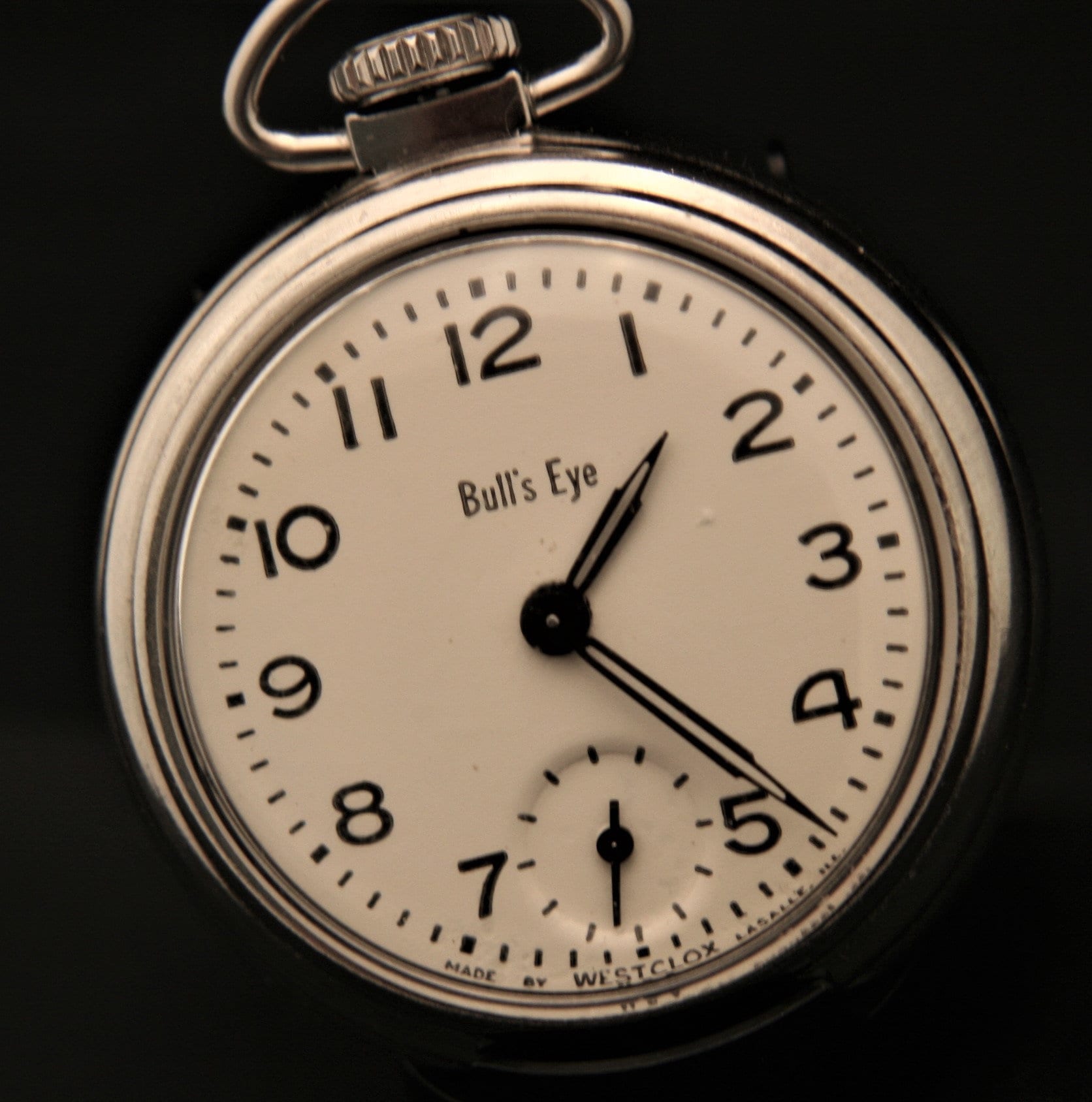 Excellent C1950's Westclox Bull's Eye white dial pocket watch. Made is ...
