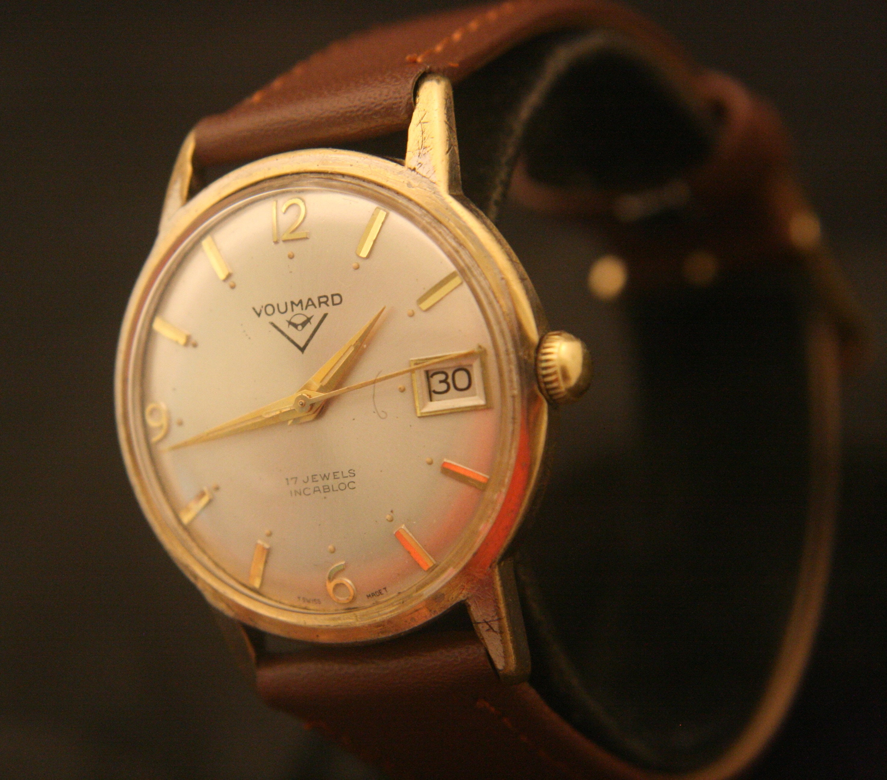 Very rare vintage 1960's men's Swiss 17 jewel Voumard gold dress ...