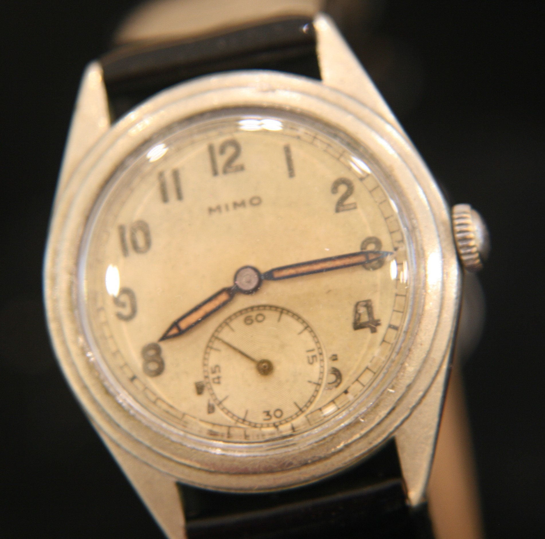Very rare 1942 men's Swiss MIMO military 9 jewel manual wind wristwatch ...