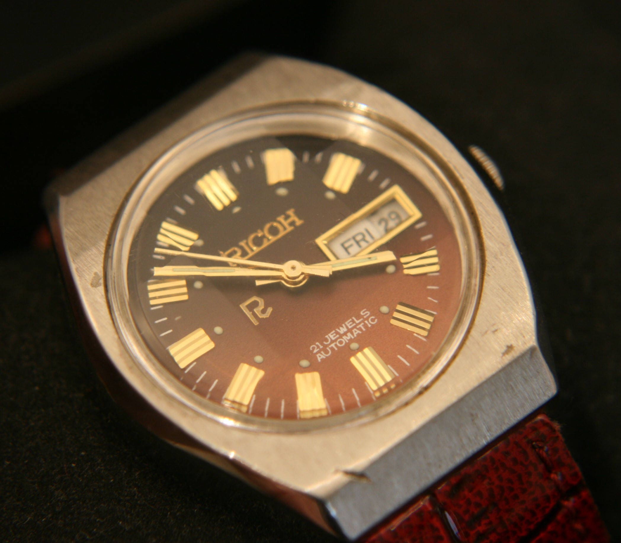 Handsome 1960's men's Ricoh autowind 21 jewel calendar, all stainless ...