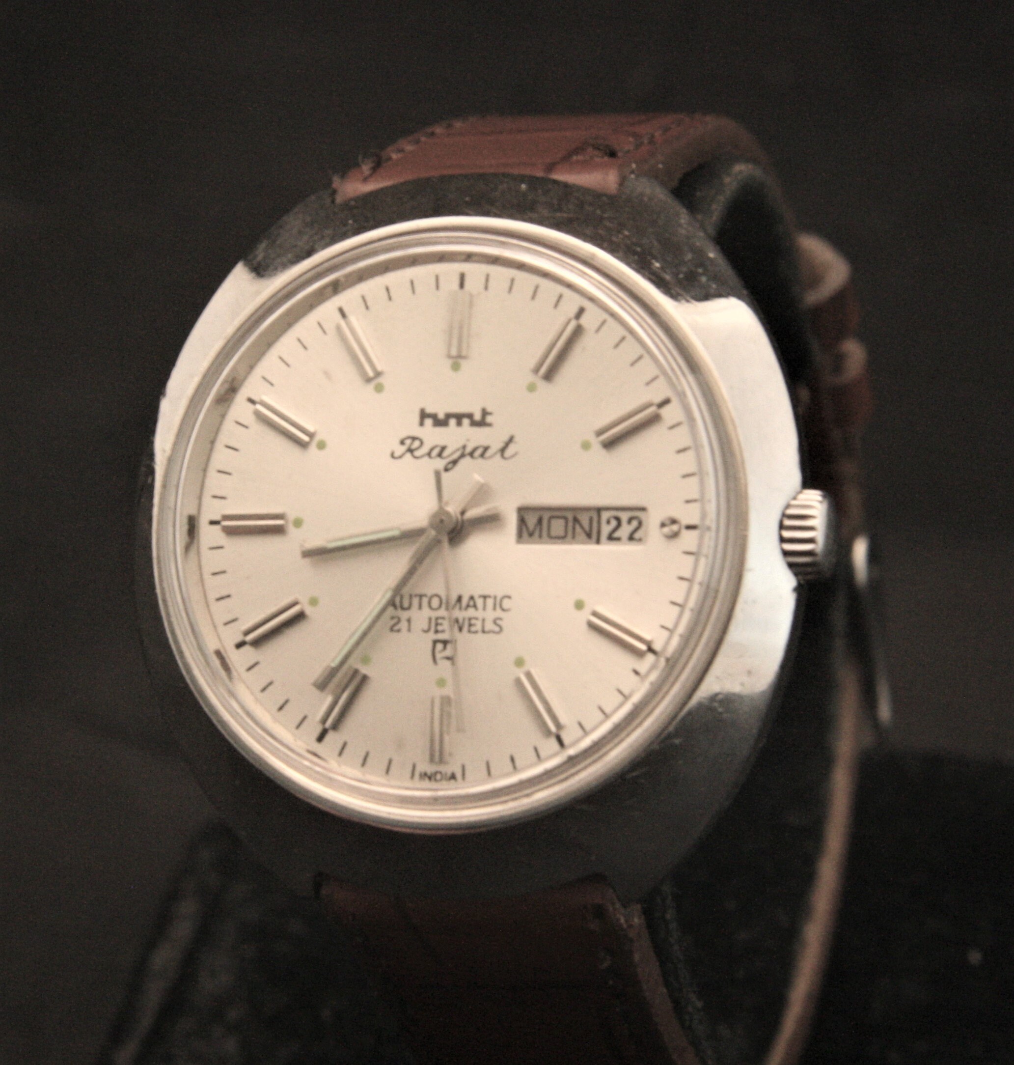 Vintage 1978 men's HMT Rajat silver dial 21 jewel automatic calendar ...