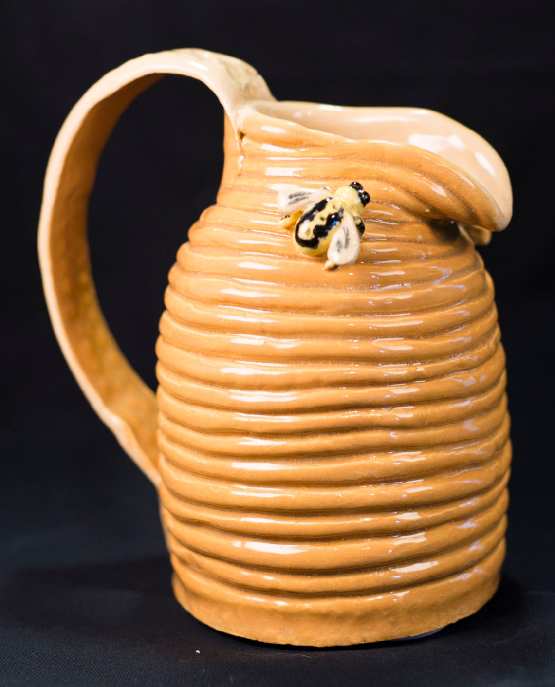 Handmade Coil Pottery Beehive Pitcher Honey Color with Bees | Etsy