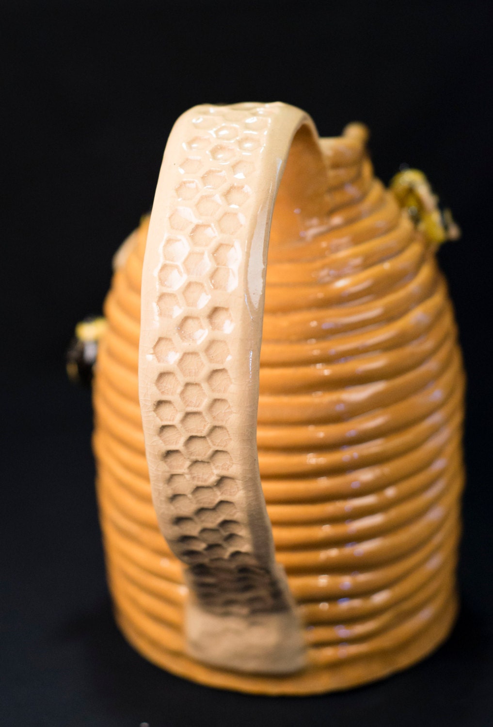 Handmade Coil Pottery Beehive Pitcher Honey Color with Bees | Etsy