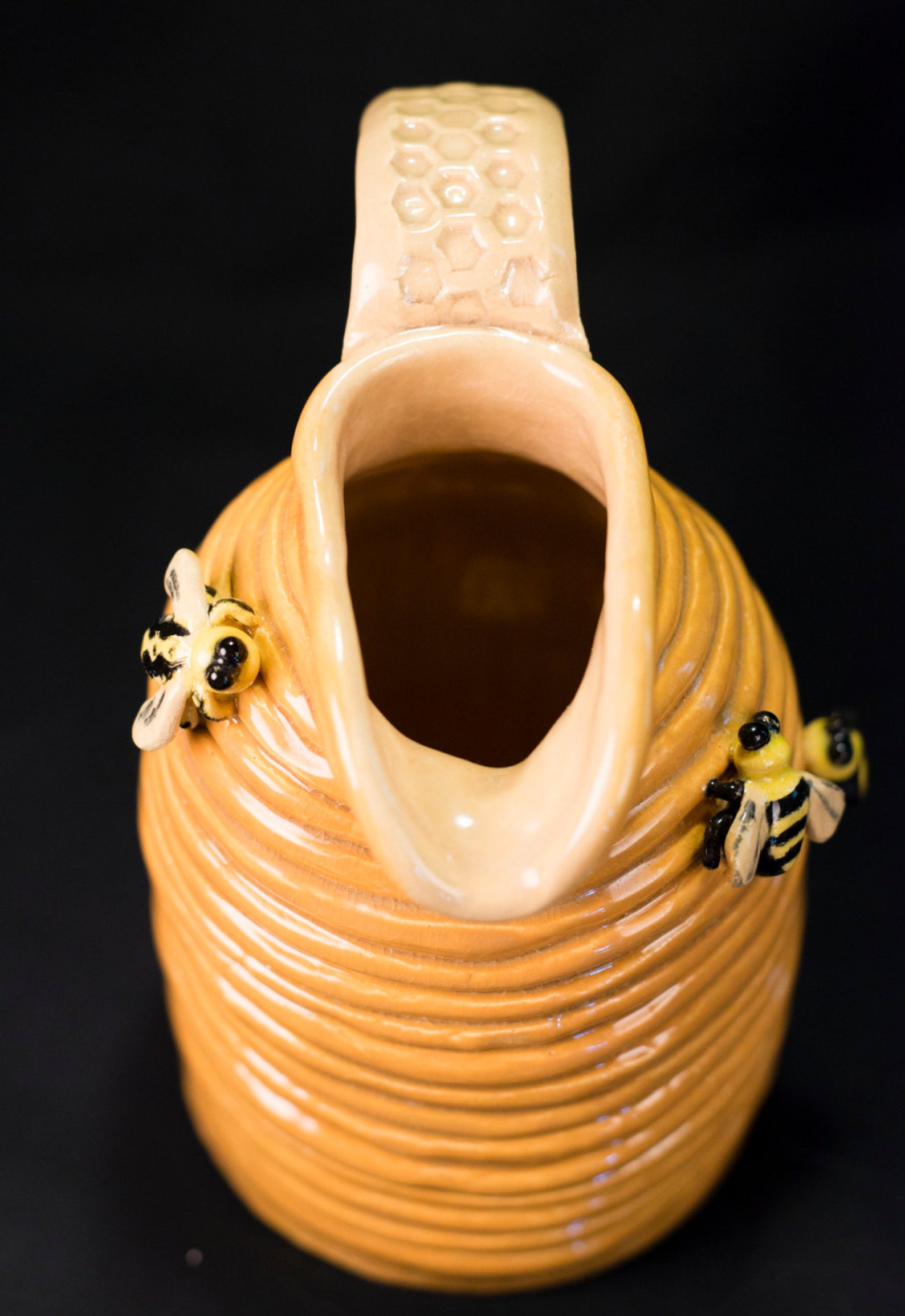 Handmade Coil Pottery Beehive Pitcher Honey Color with Bees | Etsy
