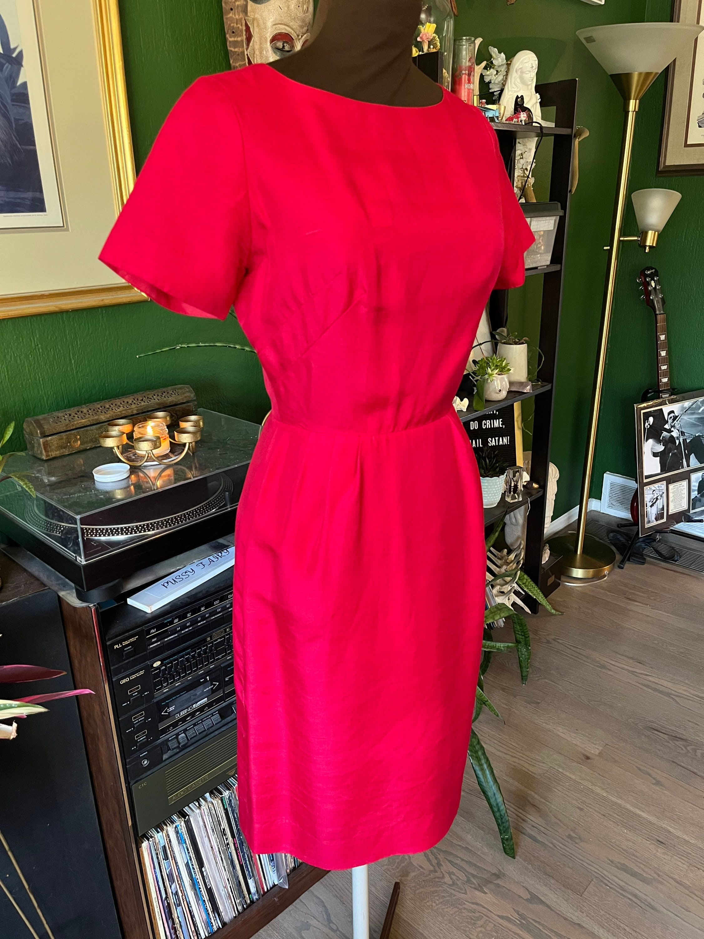 Lipstick Red Mad Men Style Carol Brent Wiggle Dress With Bow Detail - Etsy
