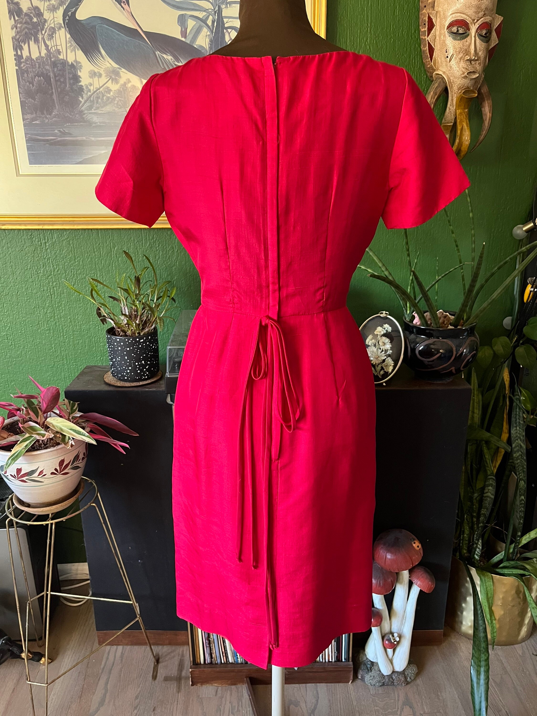 Lipstick Red Mad Men Style Carol Brent Wiggle Dress With Bow Detail - Etsy