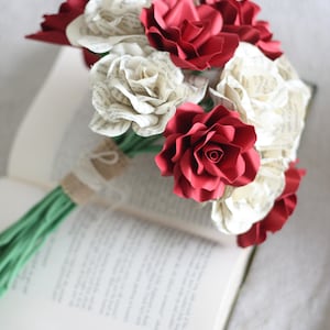 Book Paper Rose Bridesmaid Bouquet, 11 Long Stem Roses, Eco Wedding ...