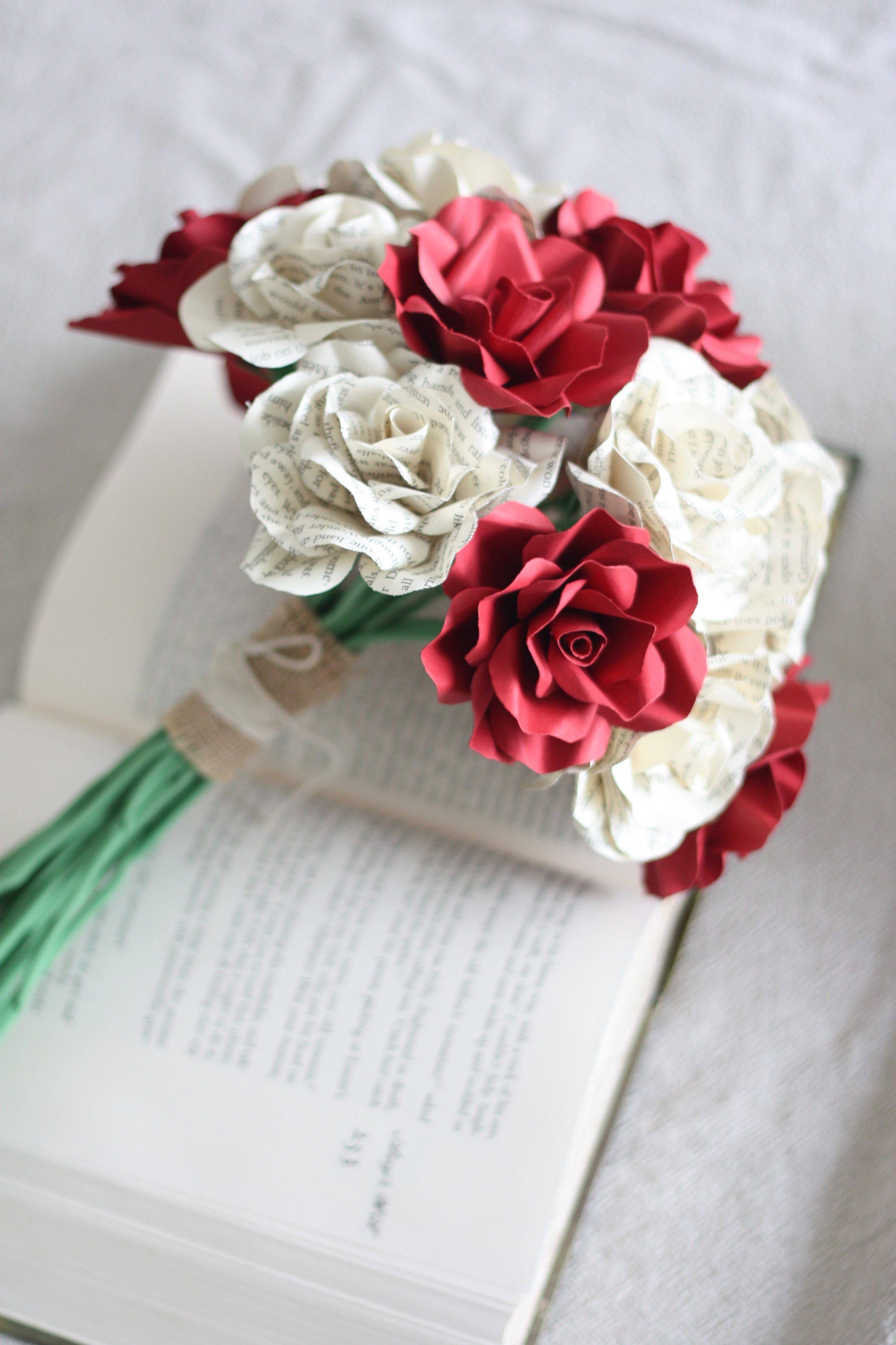 Book Paper Rose Bridesmaid Bouquet, 11 Long Stem Roses, Eco Wedding ...