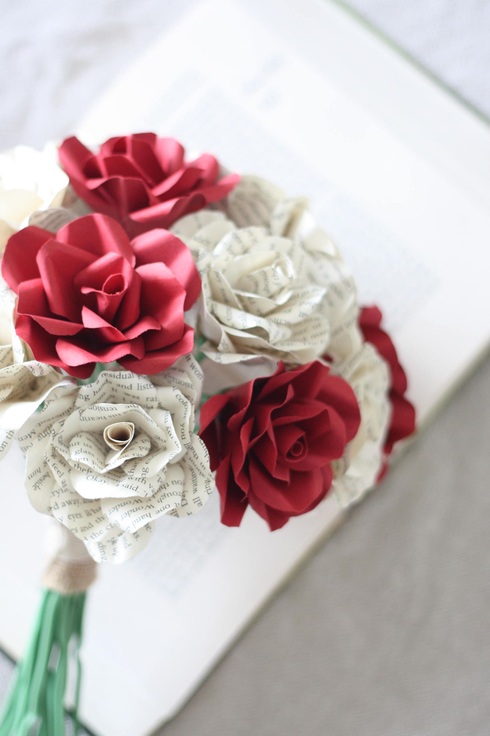 Book Paper Rose Bridesmaid Bouquet, 11 Long Stem Roses, Eco Wedding ...