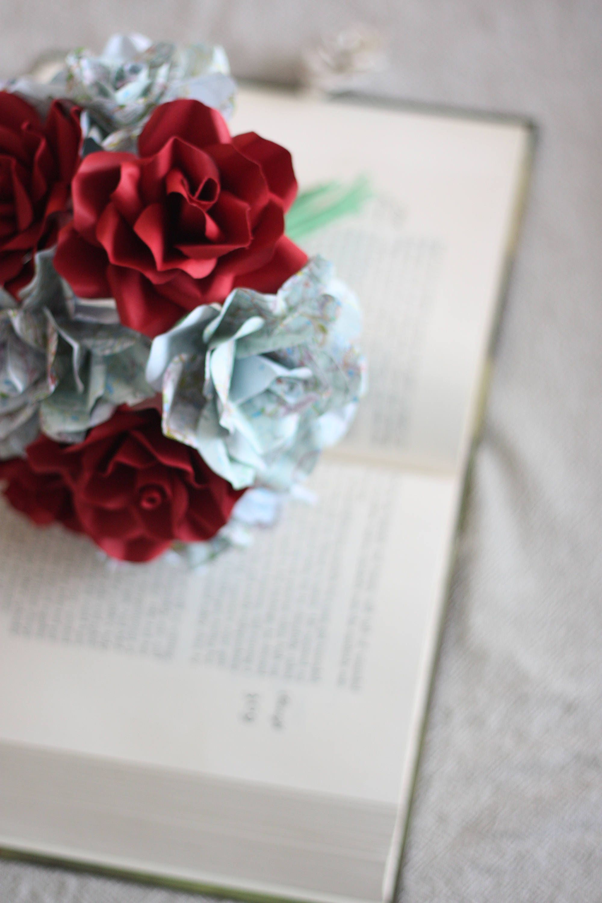 Book Paper Rose Bridesmaid Bouquet, 11 Long Stem Roses, Eco Wedding ...