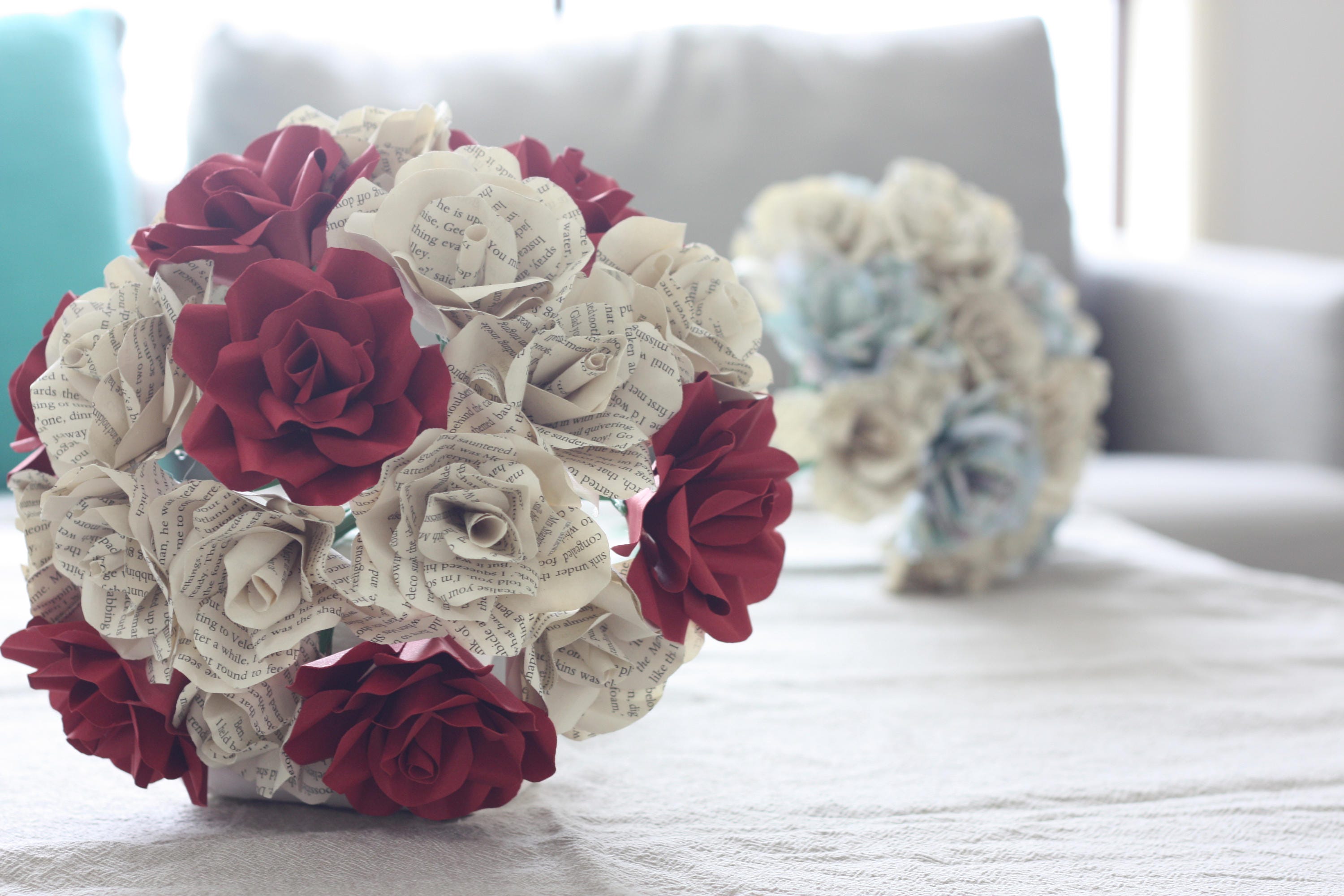 Book Paper Bridal Bouquet 19 Long Stem Roses Paper Flower | Etsy