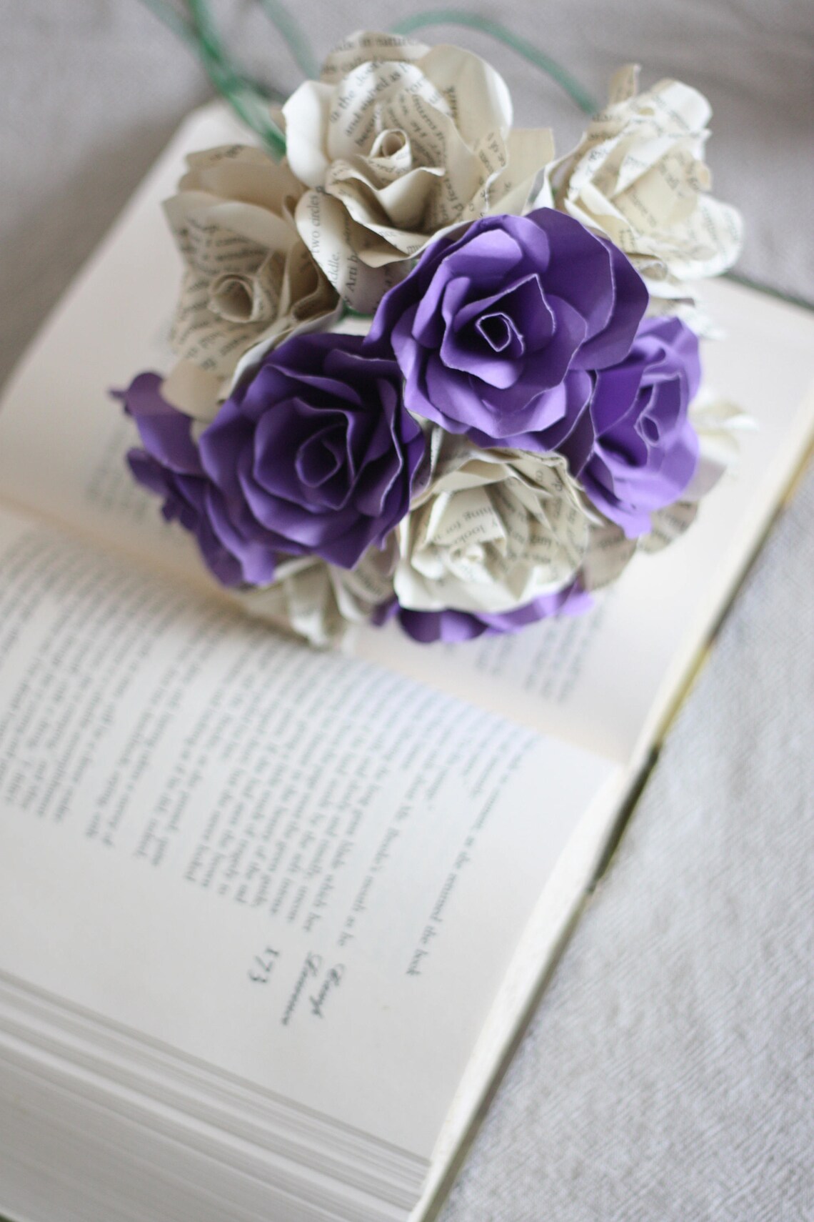 Book Paper Rose Bridesmaid Bouquet, 11 Long Stem Roses, Eco Wedding ...