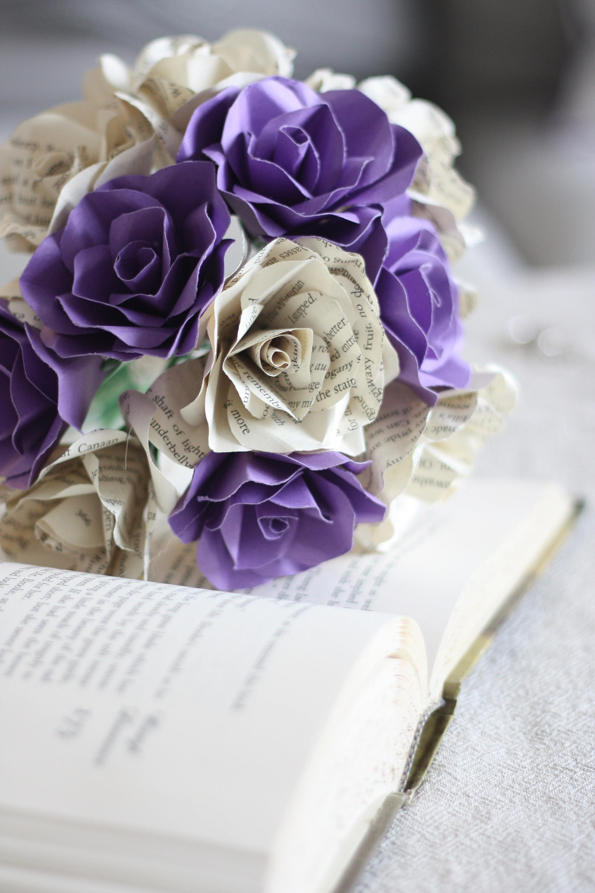 Book Paper Rose Bridesmaid Bouquet, 11 Long Stem Roses, Eco Wedding ...