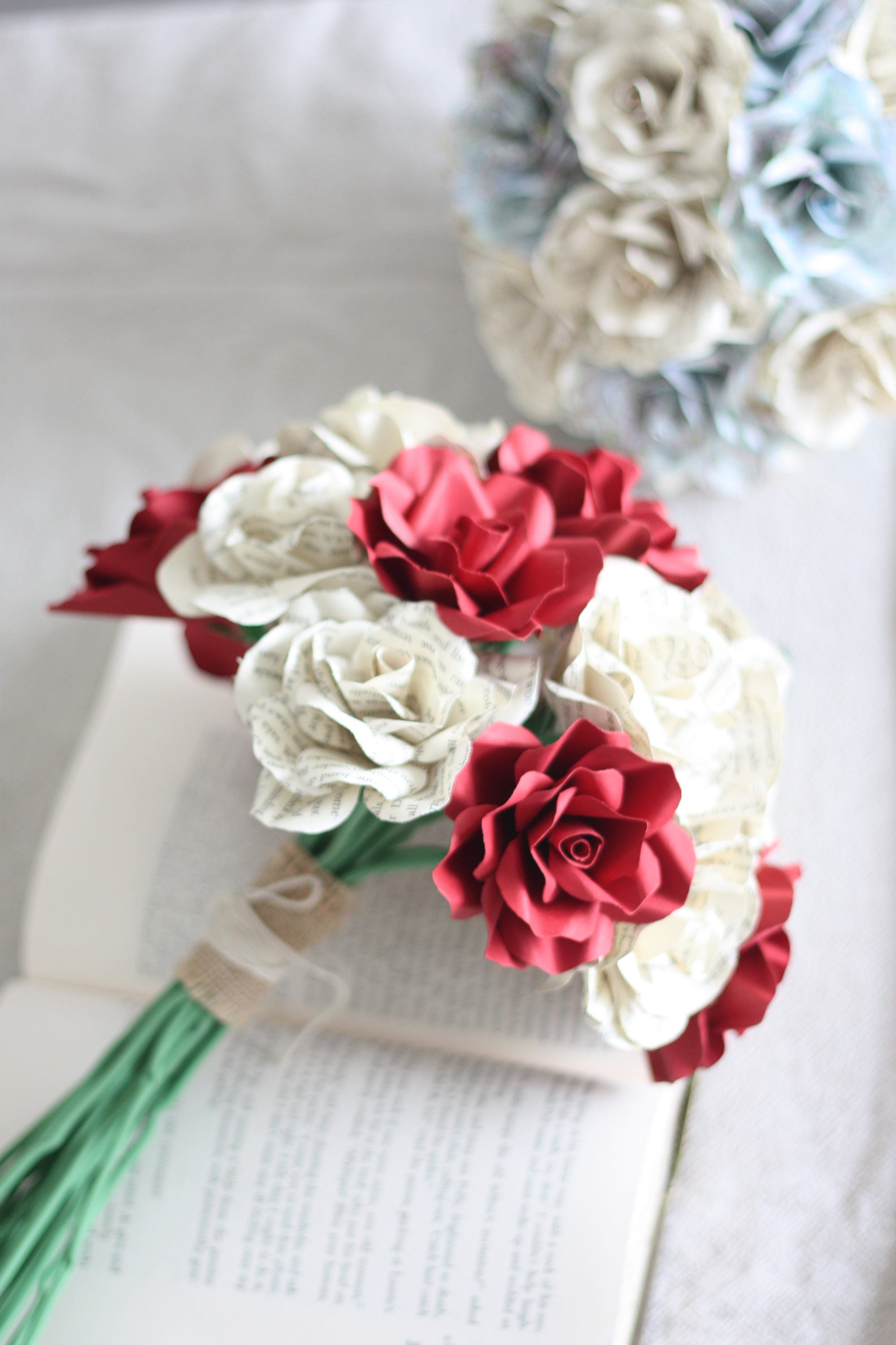 Book Paper Rose Bridesmaid Bouquet, 11 Long Stem Roses, Eco Wedding ...