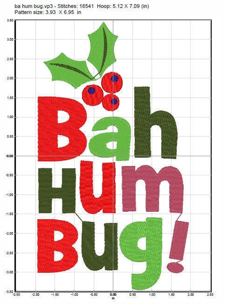 Christmas Ba Hum Bug Machine Embroidery File Digital Download Holiday ...