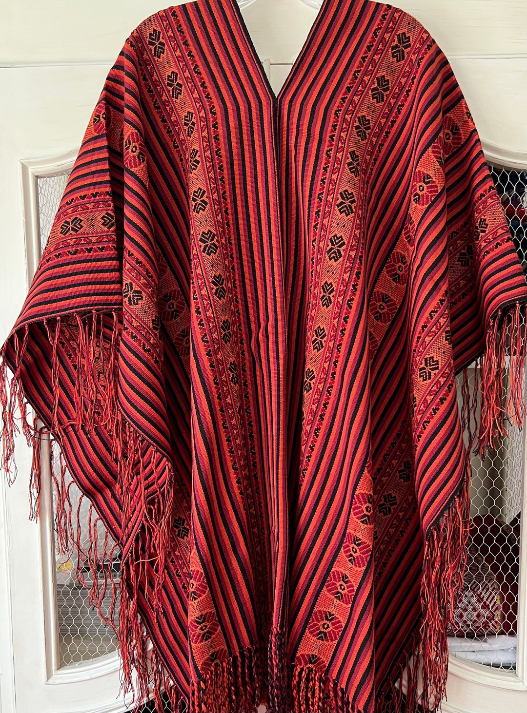 Andean Woven Poncho - Red/orange - Etsy