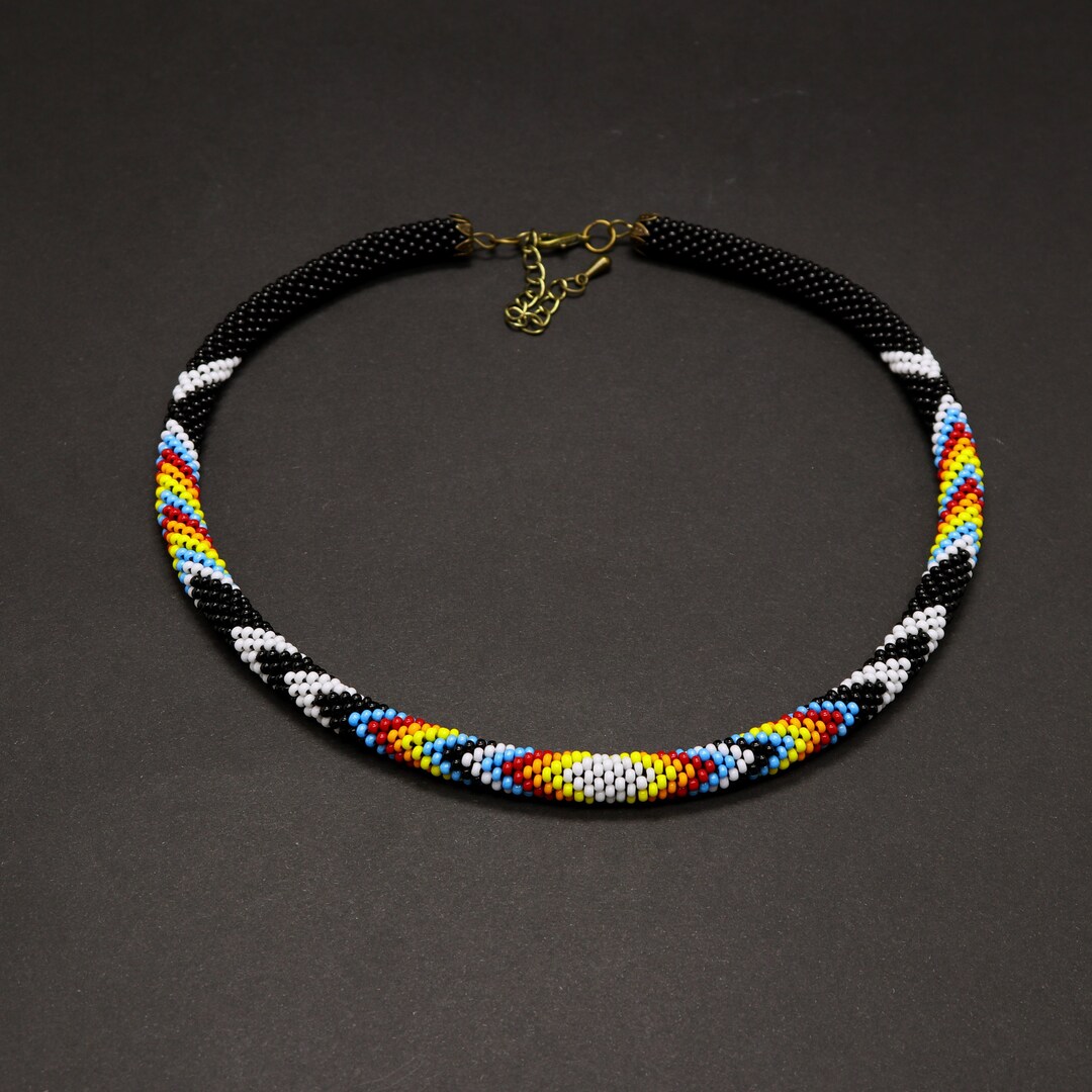 Native Americans Inspired Beaded Necklace Bead Crochet Choker Native ...