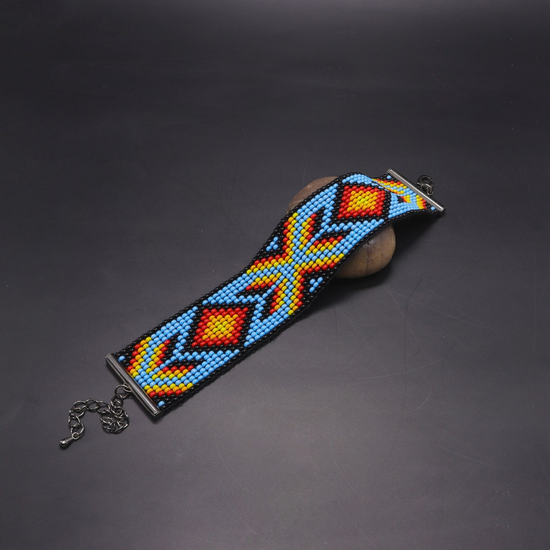 Beaded Loom Bracelet, Native Beadwork, Wide Beading Cuff Bracelet ...