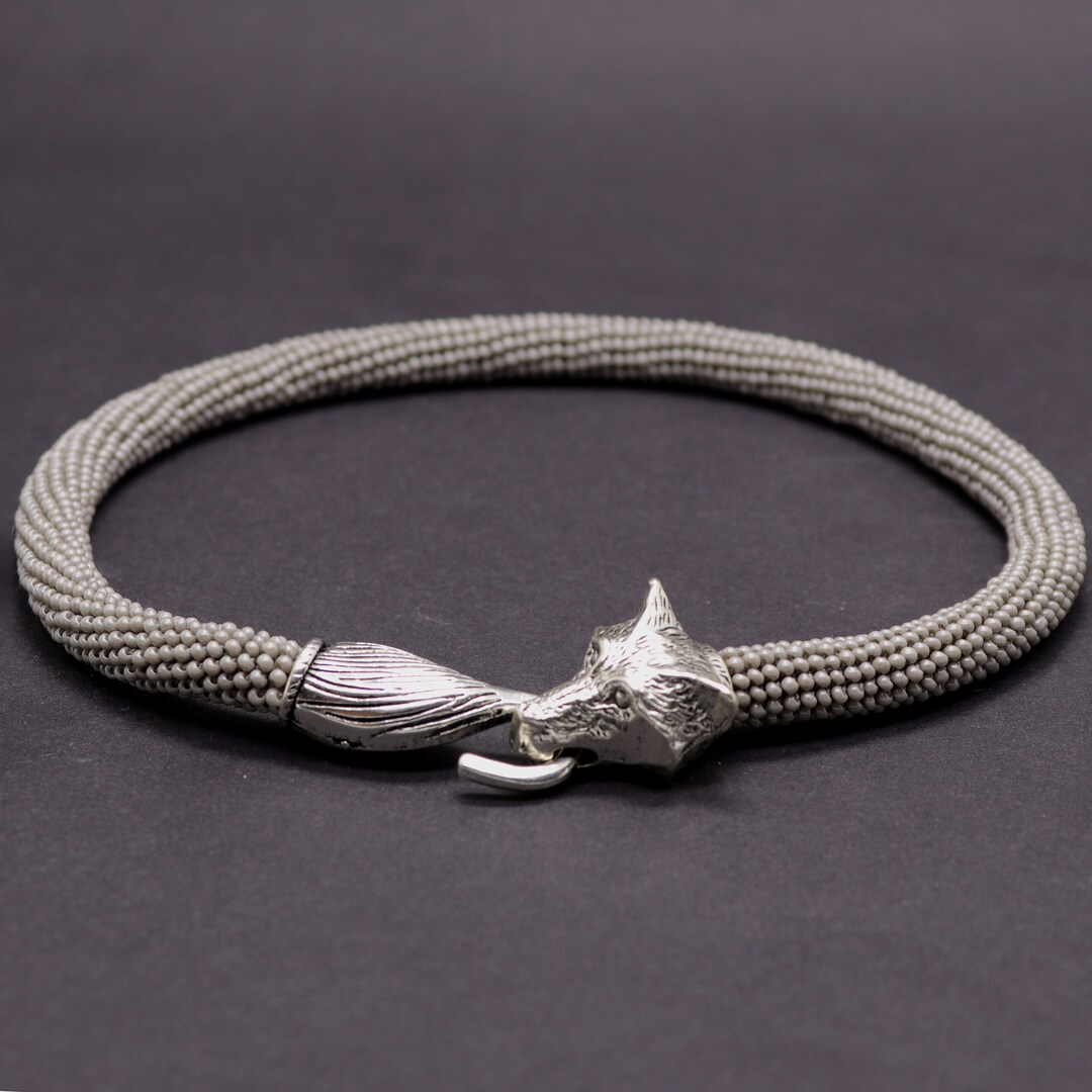 Beaded Wolf Choker: Czech Glass Bead Crochet Necklace - Etsy