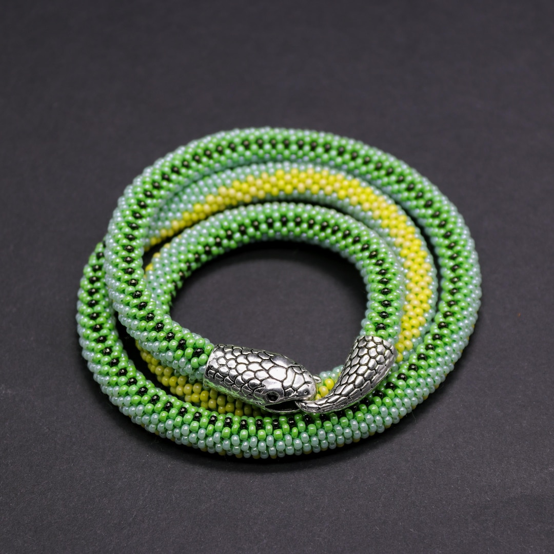 Green Bead Snake Necklace, Serpent Necklace, Handmade Ouroboros Choker ...