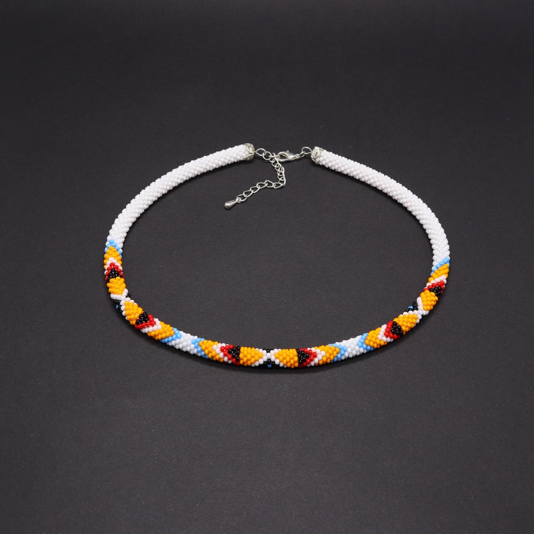 White Native Americans Inspired Beaded Necklace, Native Beadwork, Bead ...