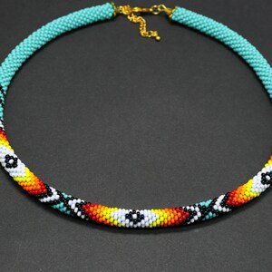 Native American Inspired Beaded Necklace, Colorful Seed Bead Crochet ...