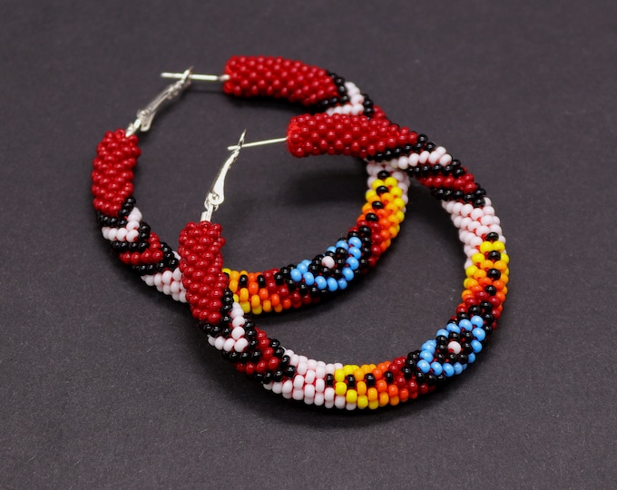Native Beaded Double Hoops - Etsy