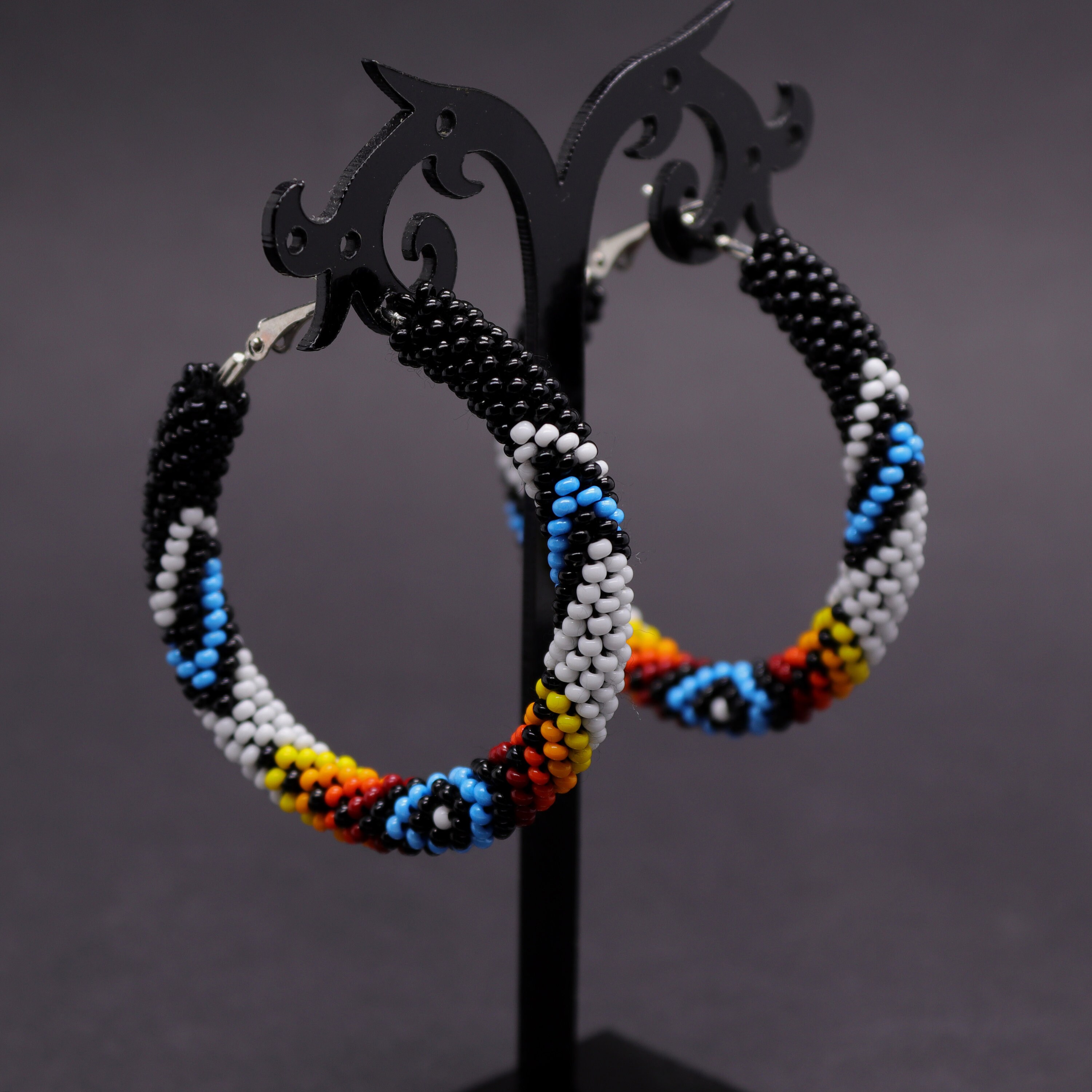 Black Native Americans Inspired Beaded Hoop Earrings, Beadwork Native ...