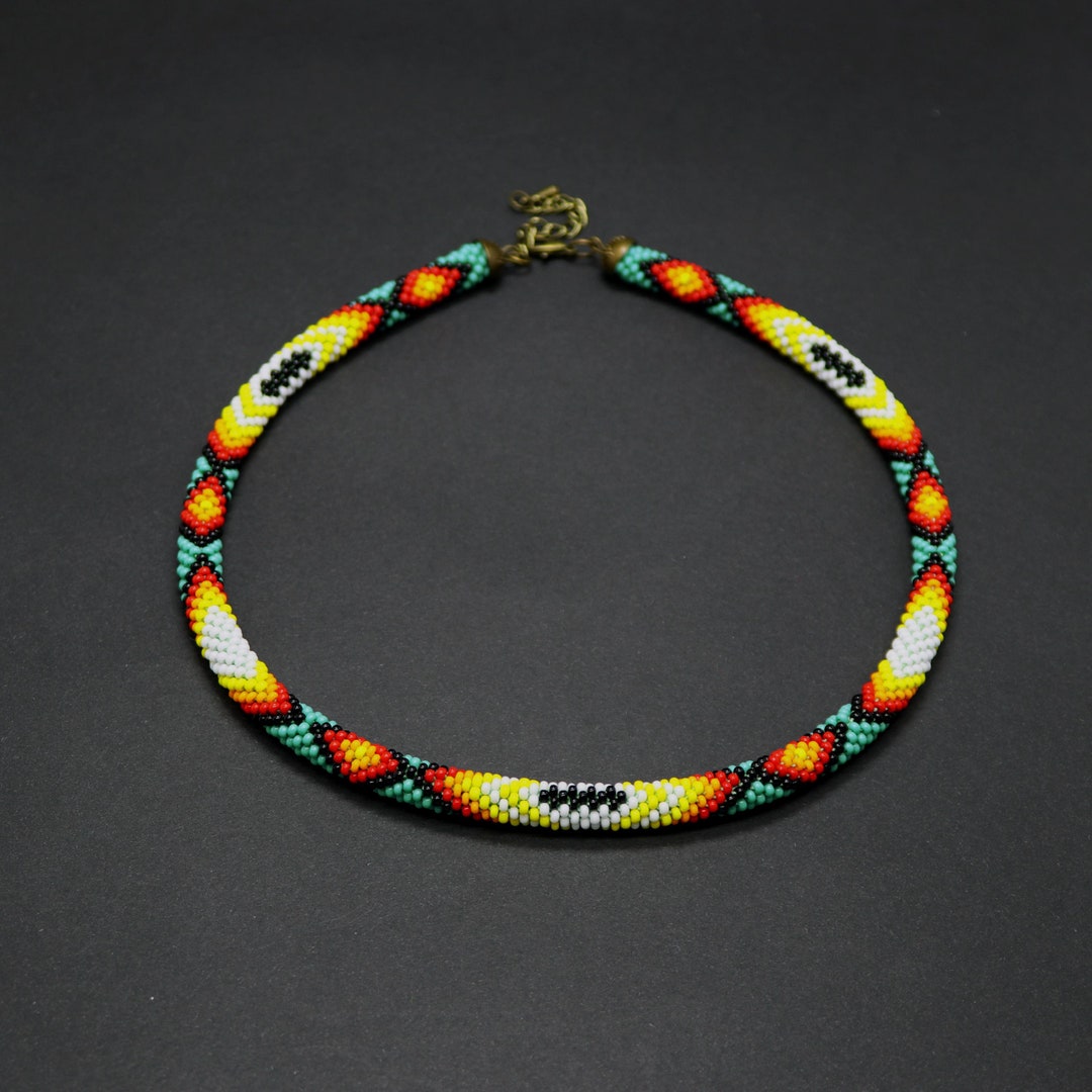 Native Americans Inspired Beaded Necklace Bead Crochet Choker Native ...