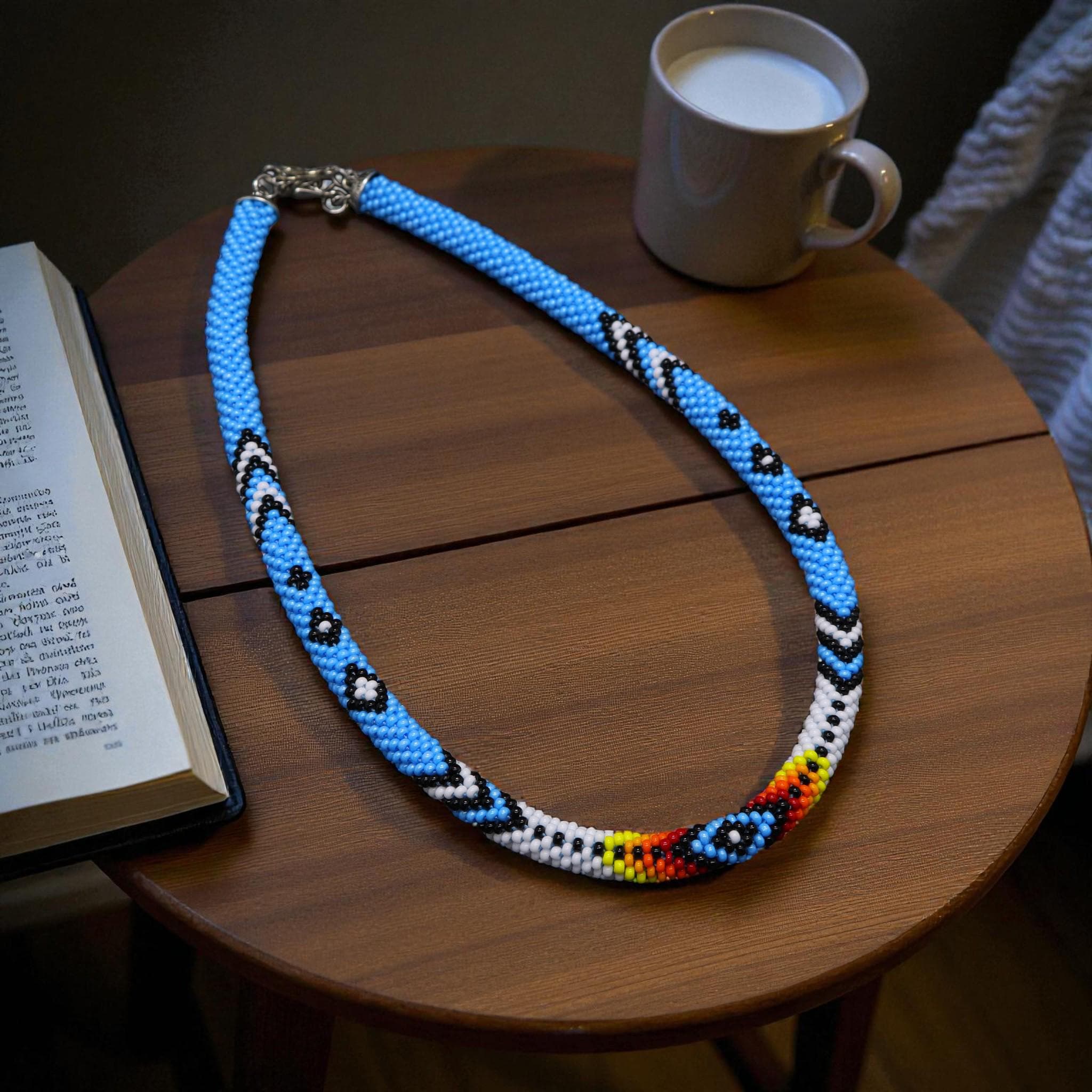 Native Americans Inspired Beaded Necklace and Bracelet, Blue Hoop ...