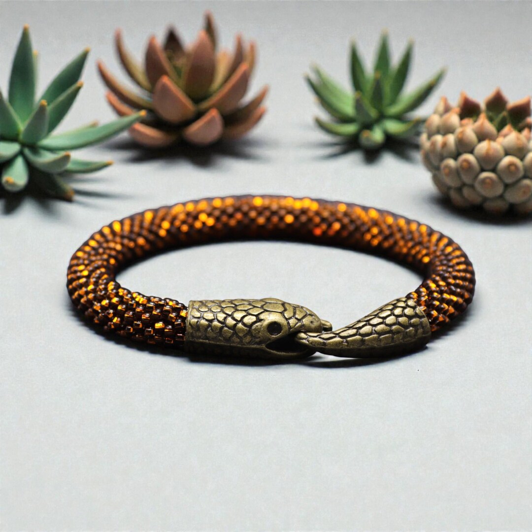 Beaded Snake Bracelet, Brown Ouroboros Serpent Bracelet, Gothic ...