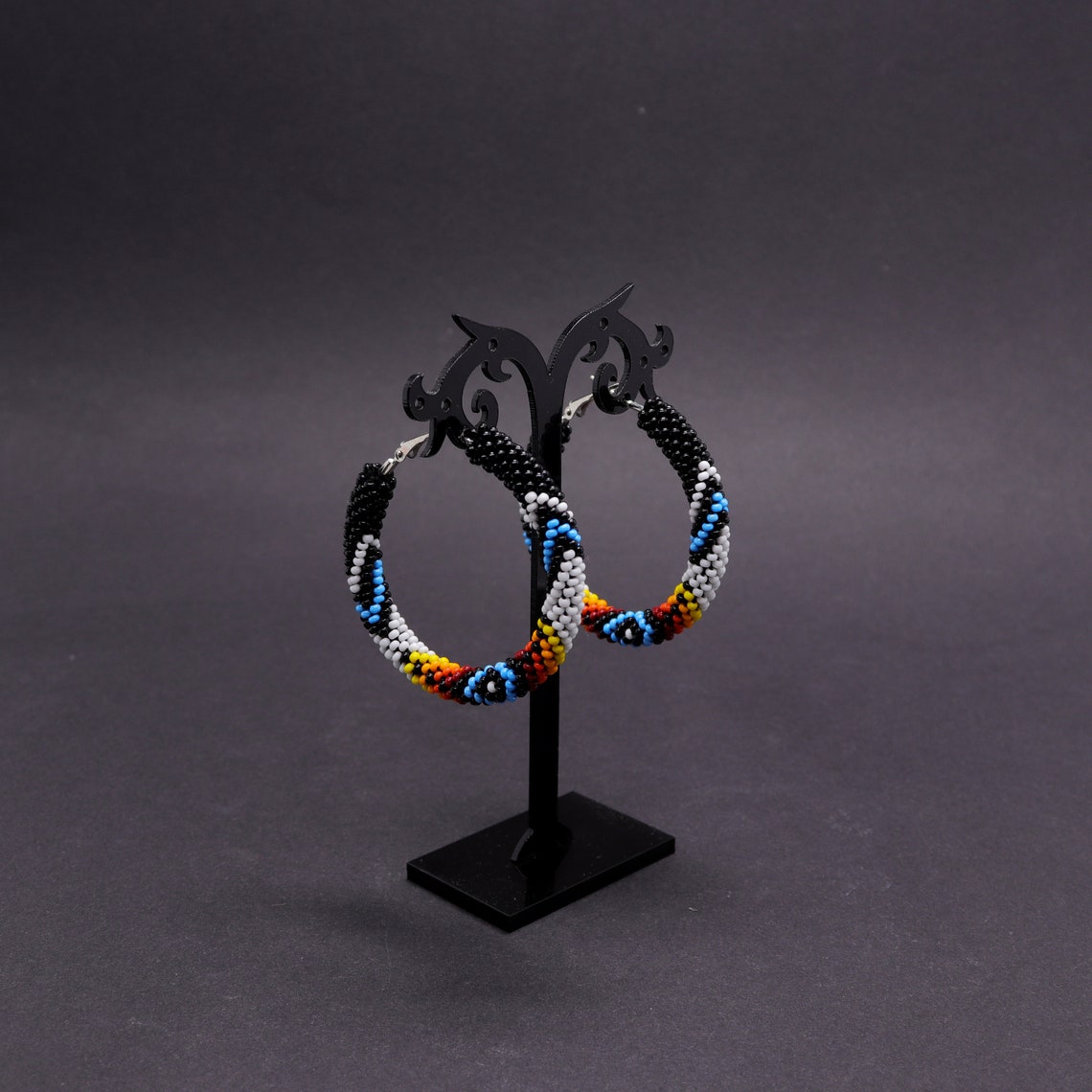 Black Native Americans Inspired Beaded Hoop Earrings Beadwork - Etsy