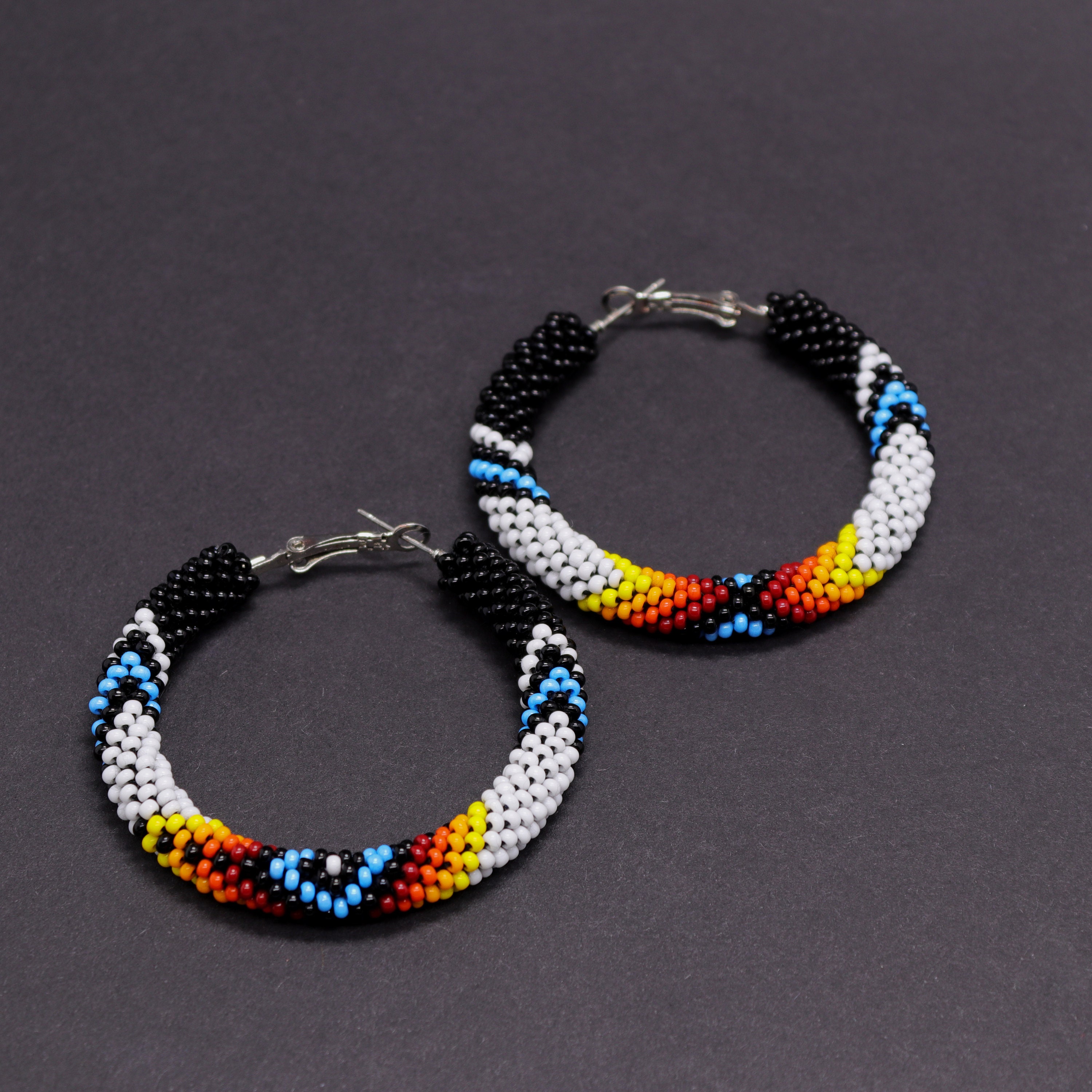 Black Native Americans Inspired Beaded Hoop Earrings, Beadwork Native ...