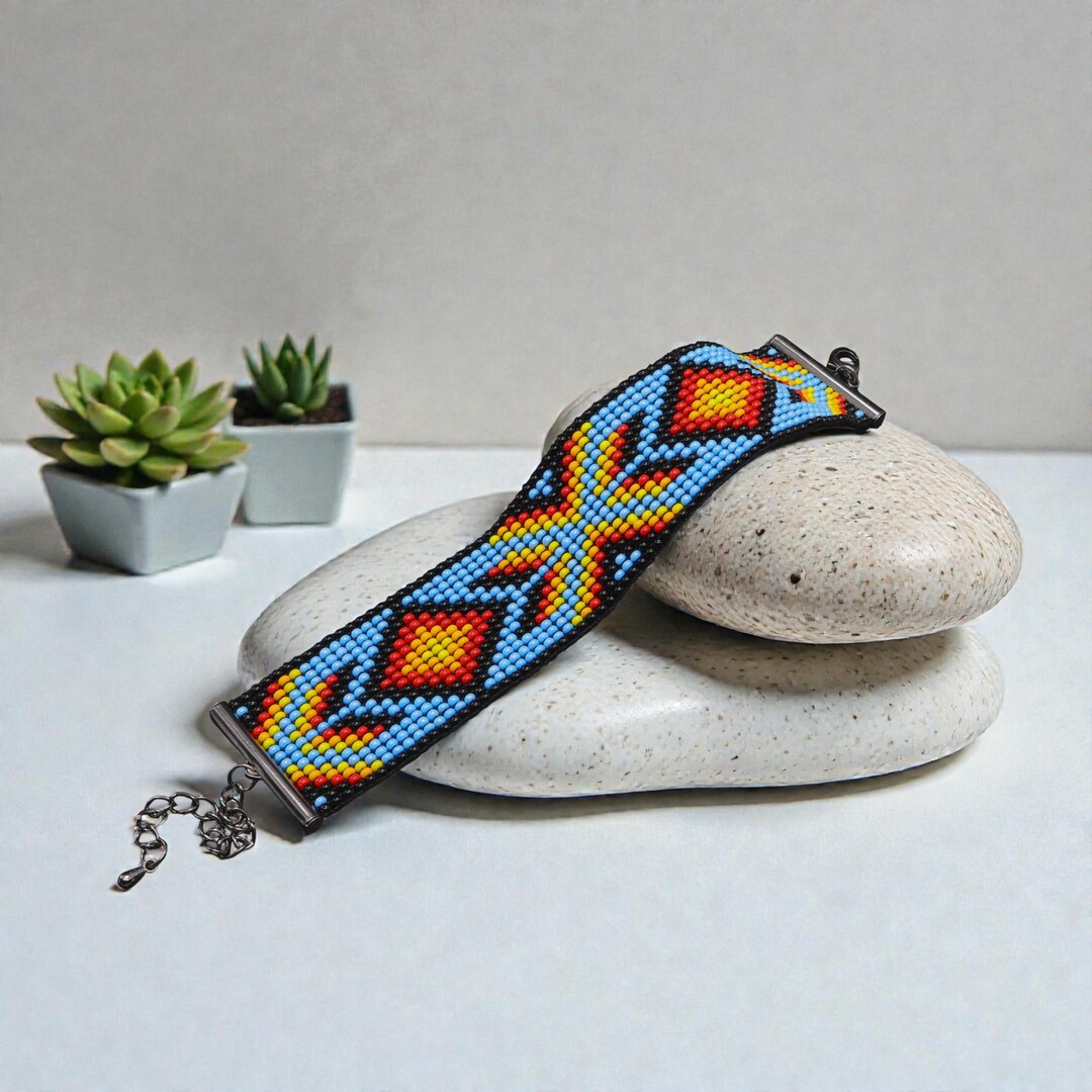 Beaded Loom Bracelet, Native Beadwork, Wide Beading Cuff Bracelet ...