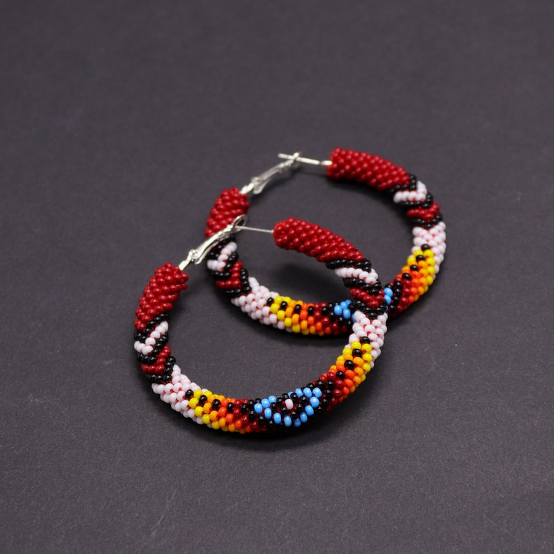 Native Americans Inspired Beaded Hoop Earrings, Red Native Style ...