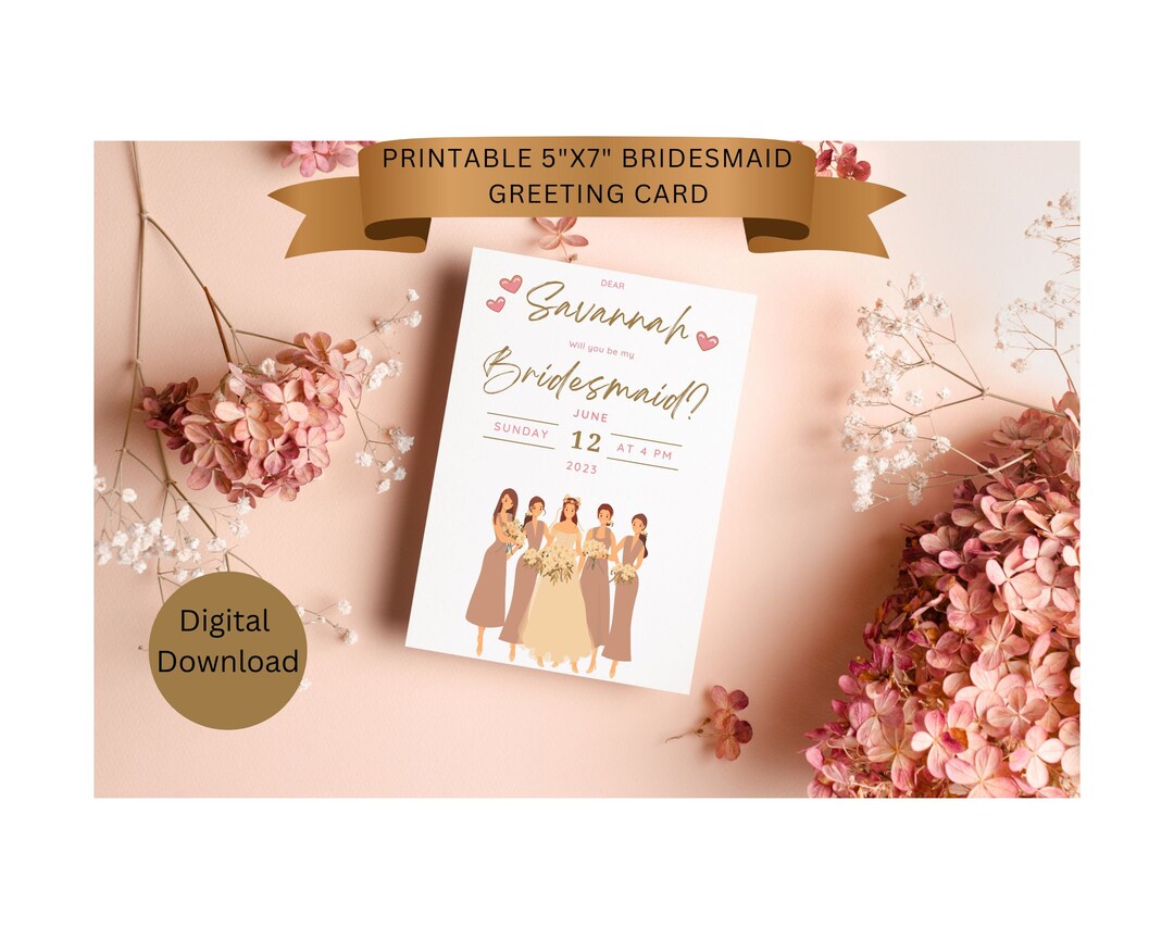 Digital Bridesmaid Proposal Printable Card Rose Gold Digital