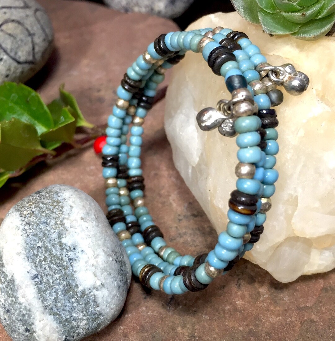 Bangle of African Silver & Glass Beads - Etsy
