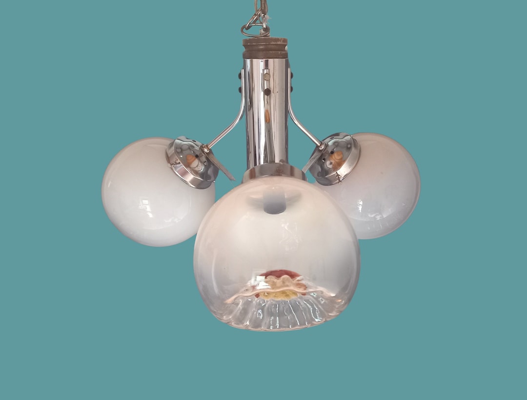 Retro Milk Glass Light - Space Age Light - Large Snowball Pendant Light ...