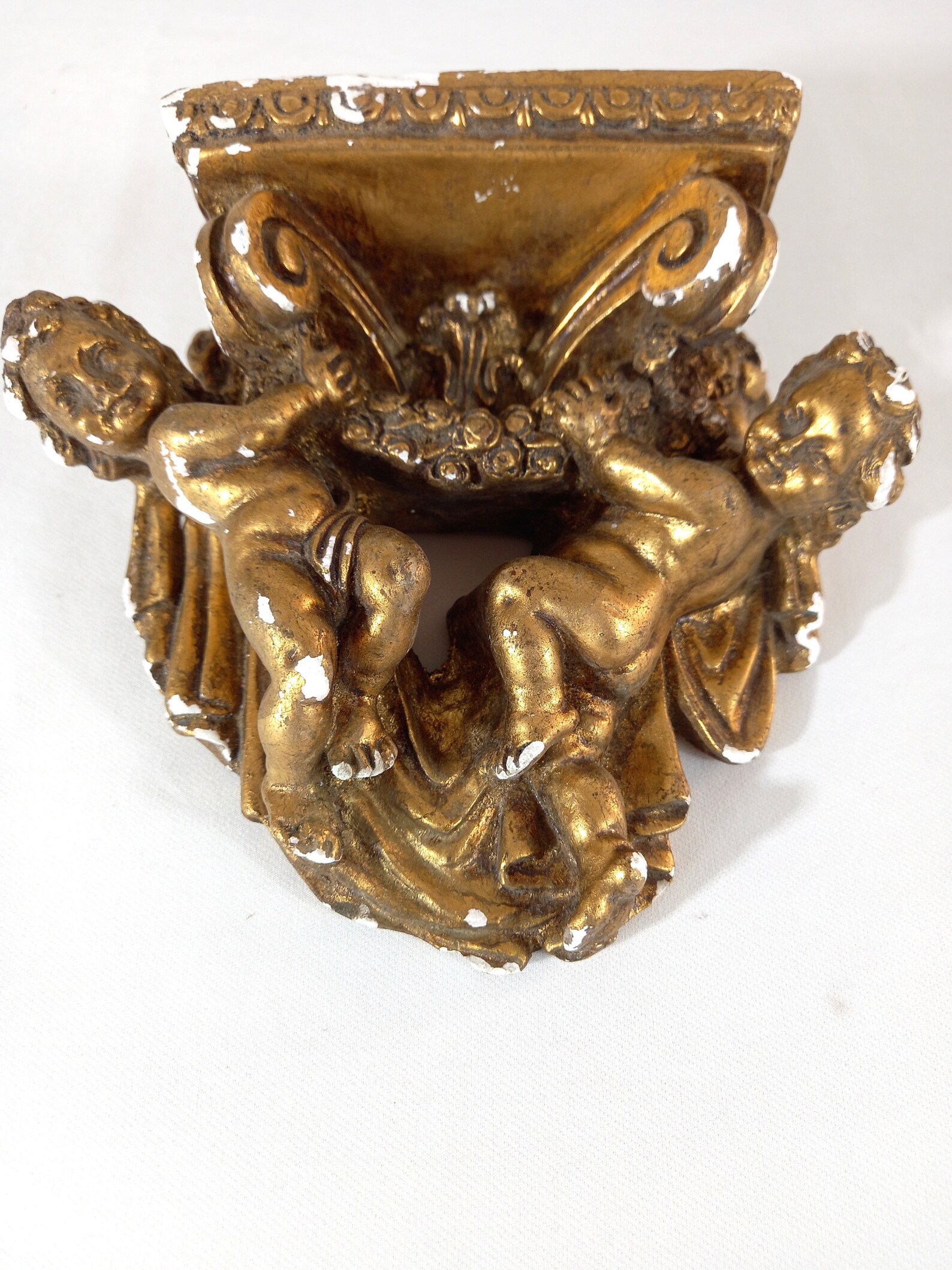 Small Gold Display Shelf - Hollywood Regency - Gold Cherub Wall Bracket ...