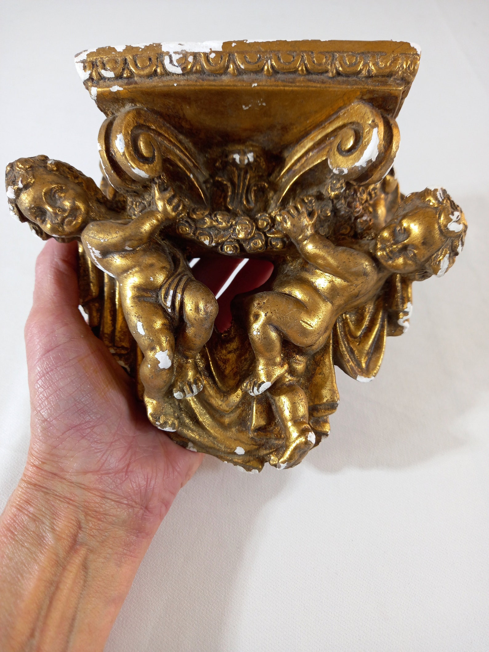 Small Gold Display Shelf - Hollywood Regency - Gold Cherub Wall Bracket ...
