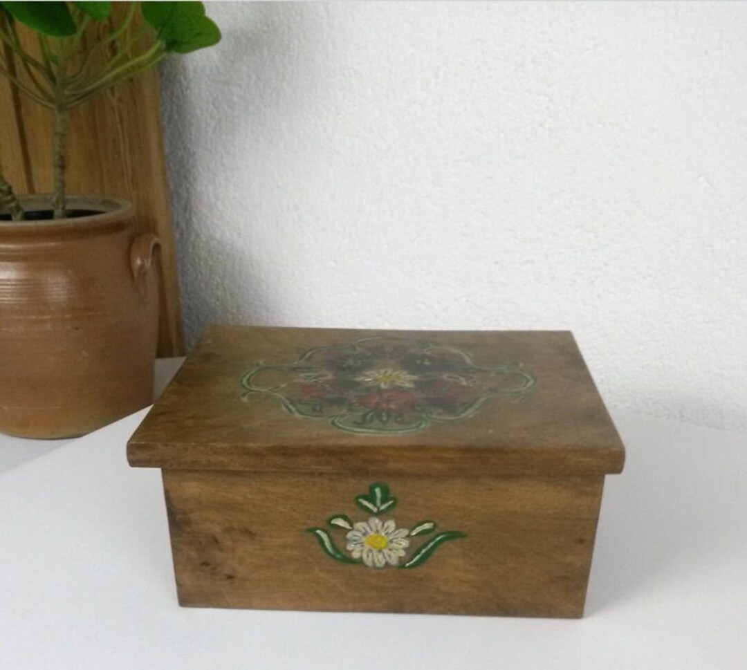 Hinged Wooden Box Hand Painted Storage Chest Keepsake Chest - Etsy