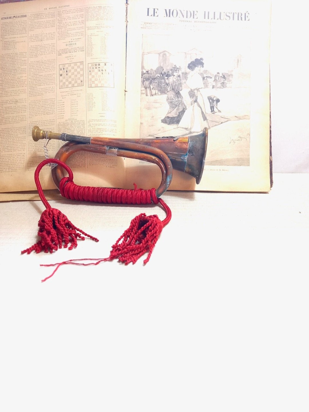 Hunting Bugle With Rope & Tassels - Brass Copper Horn Hunting - Musical ...