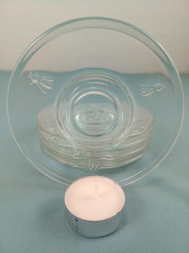 Small Glass Dish Set Bee Motif Table Candle Dishes Round - Etsy
