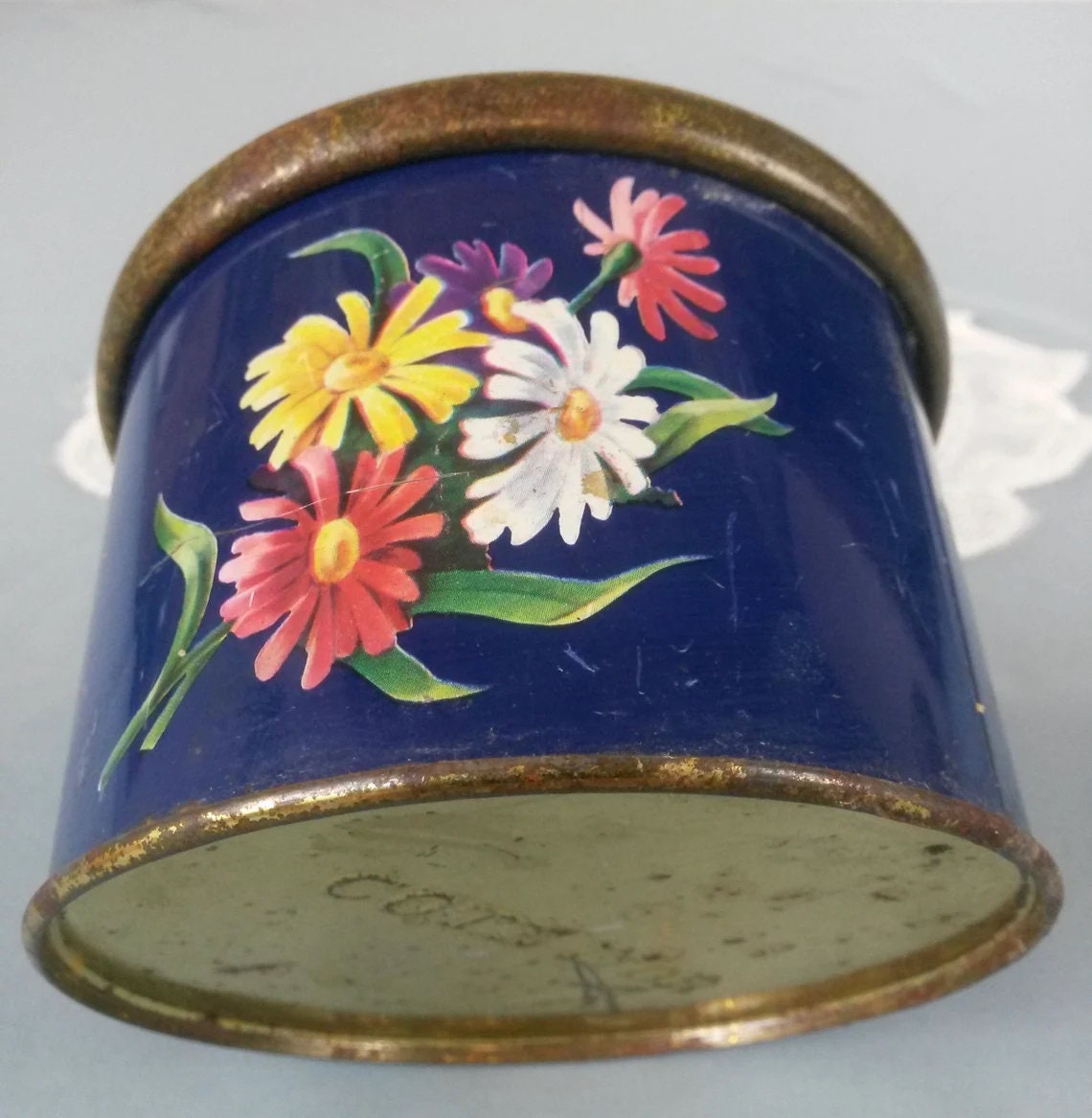 Cobalt Blue Floral Round Tin With Lid Blue & Gold Tin - Etsy