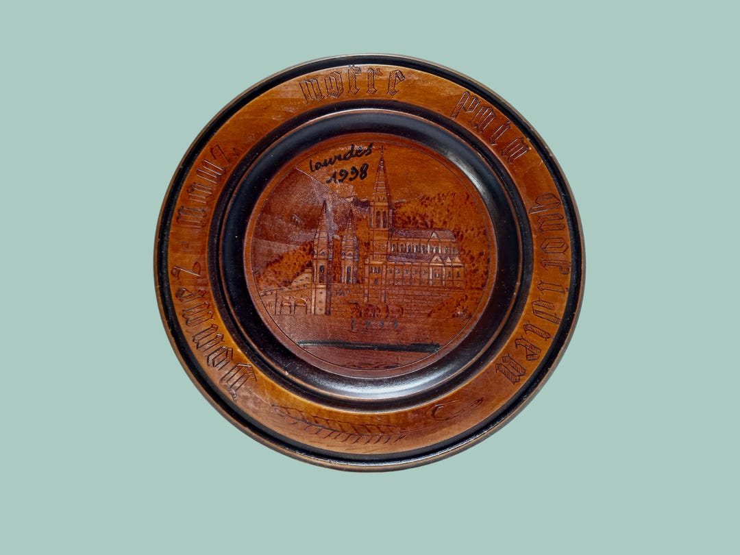French Catholic Bread Plate - Wooden Lourdes Bread Plate - Catholic ...