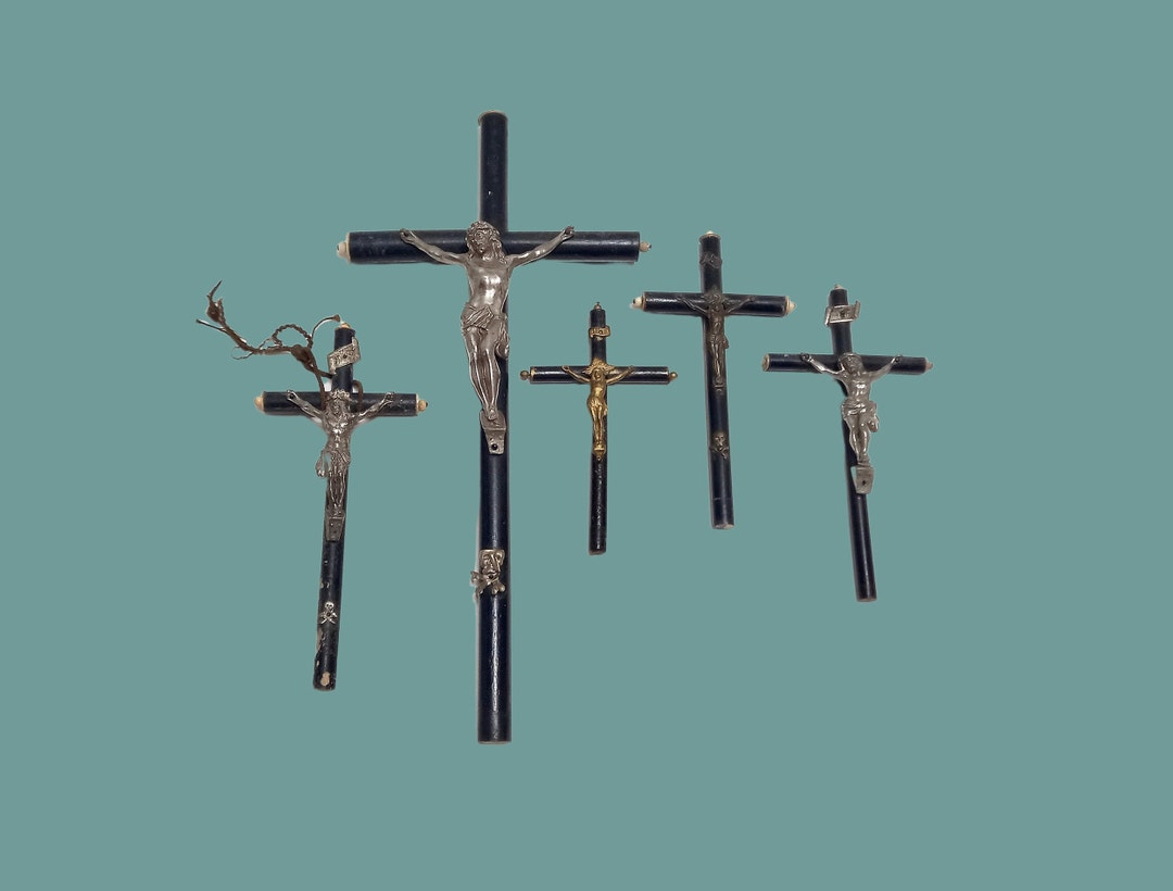 Lot of 5 Antique Skull N Cross Bones Crucifixes - Authentic Antique ...