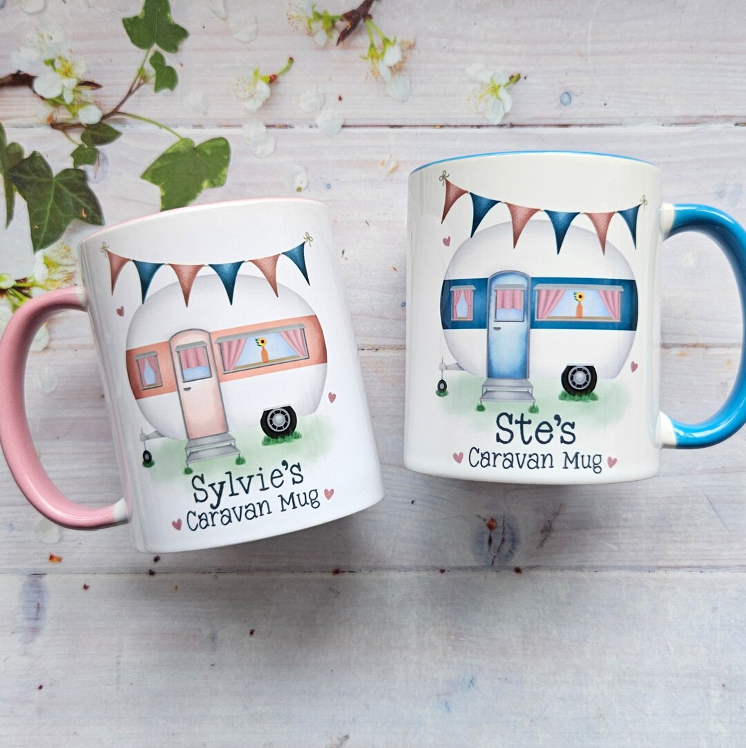 Personalised Caravan Mug: Quirky Caravan Illustration, Traveling Gift ...
